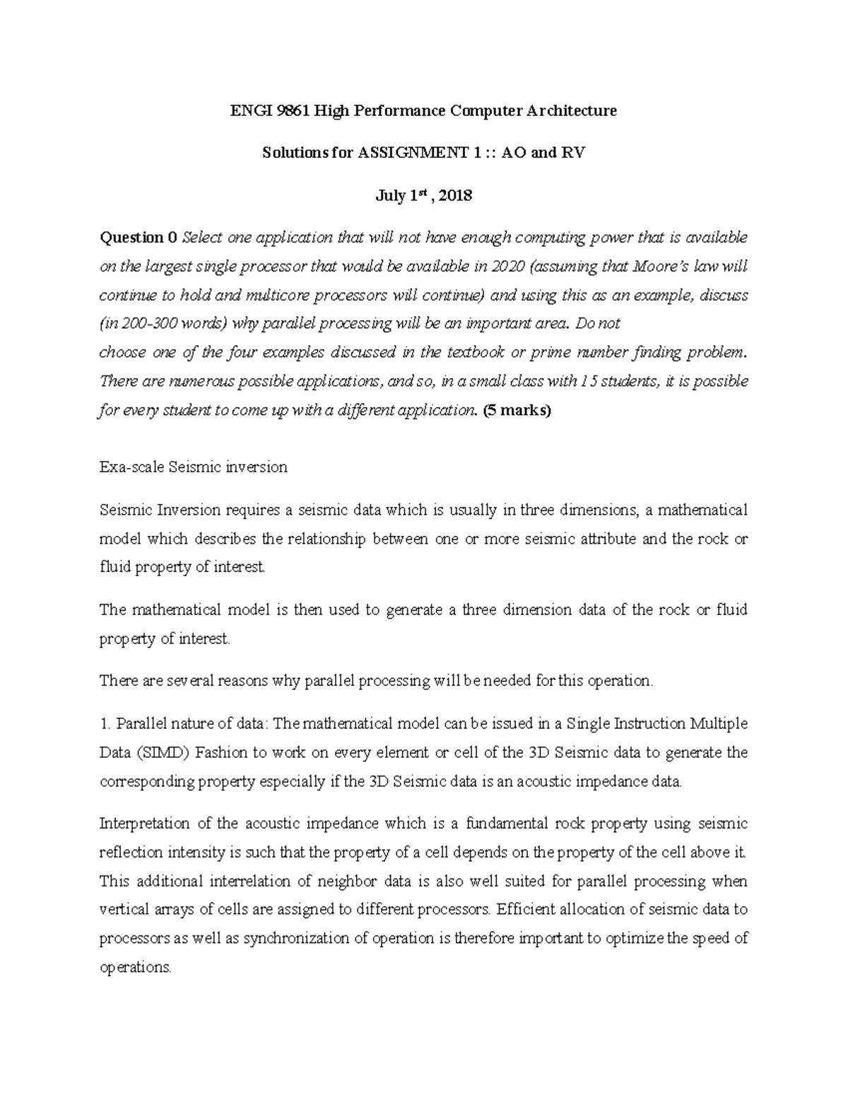 Solutions Assignment #1 - ENGI 9861 High Performance Computer Architecture Solutions for ...