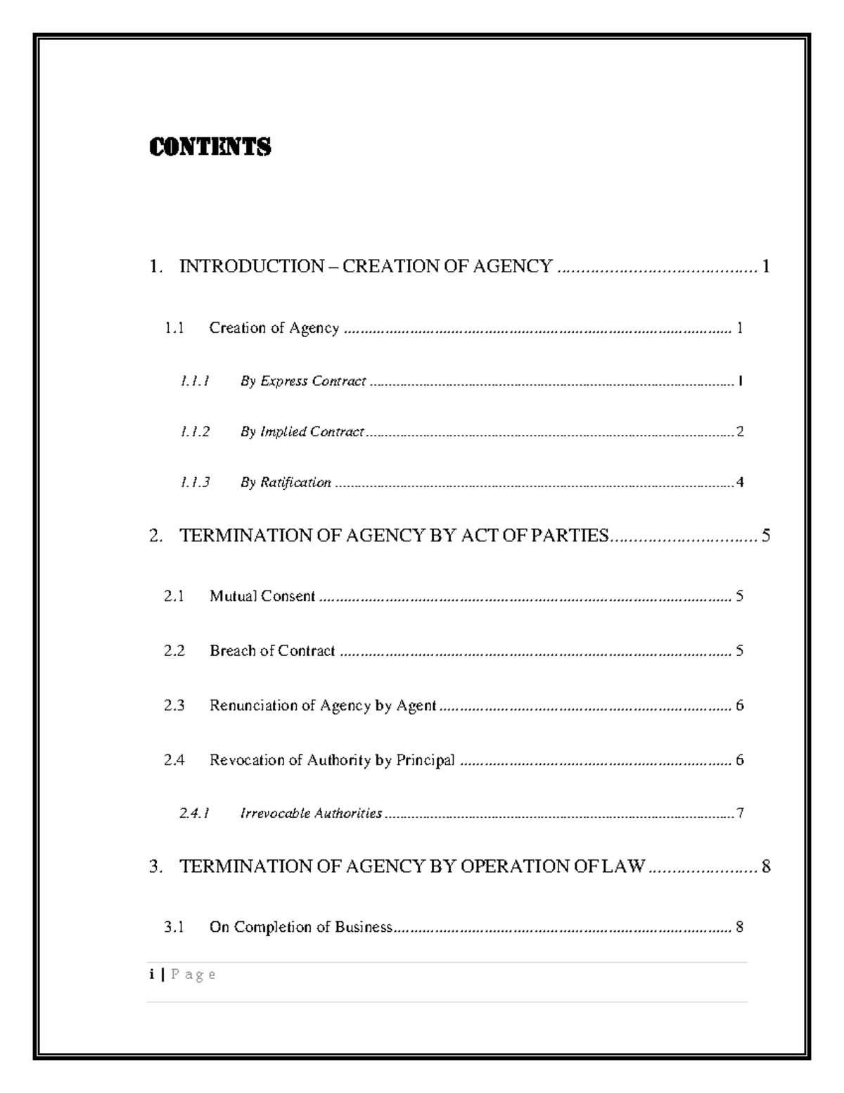 Termination of agency pdf - i | P a g e INTRODUCTION – CREATION OF ...