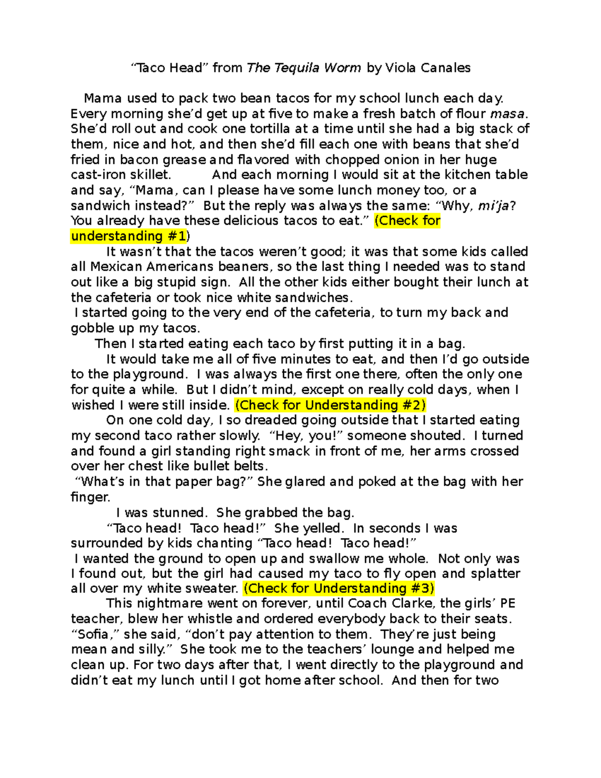 Taco Head Corrected - Use the short story Taco Head to teach students ...