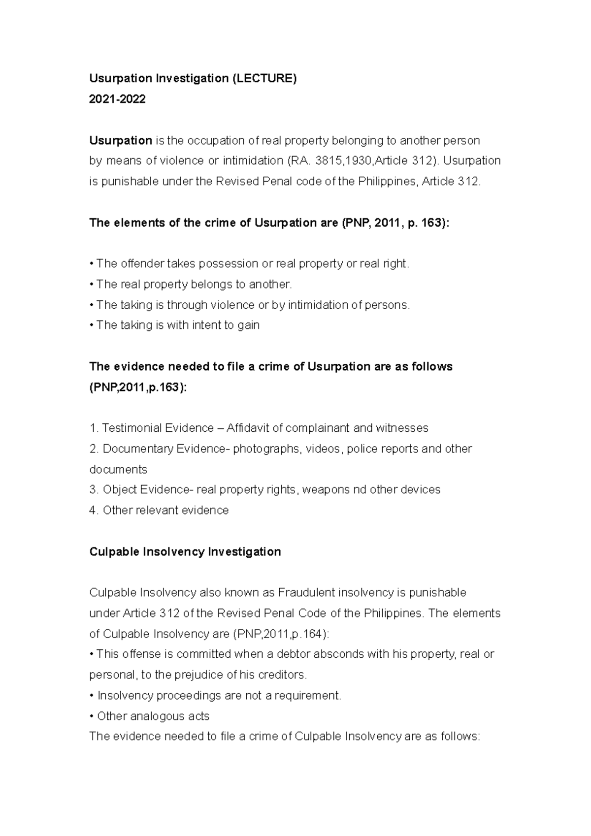 Usurpation Investigation - 3815,1930,Article 312). Usurpation is ...