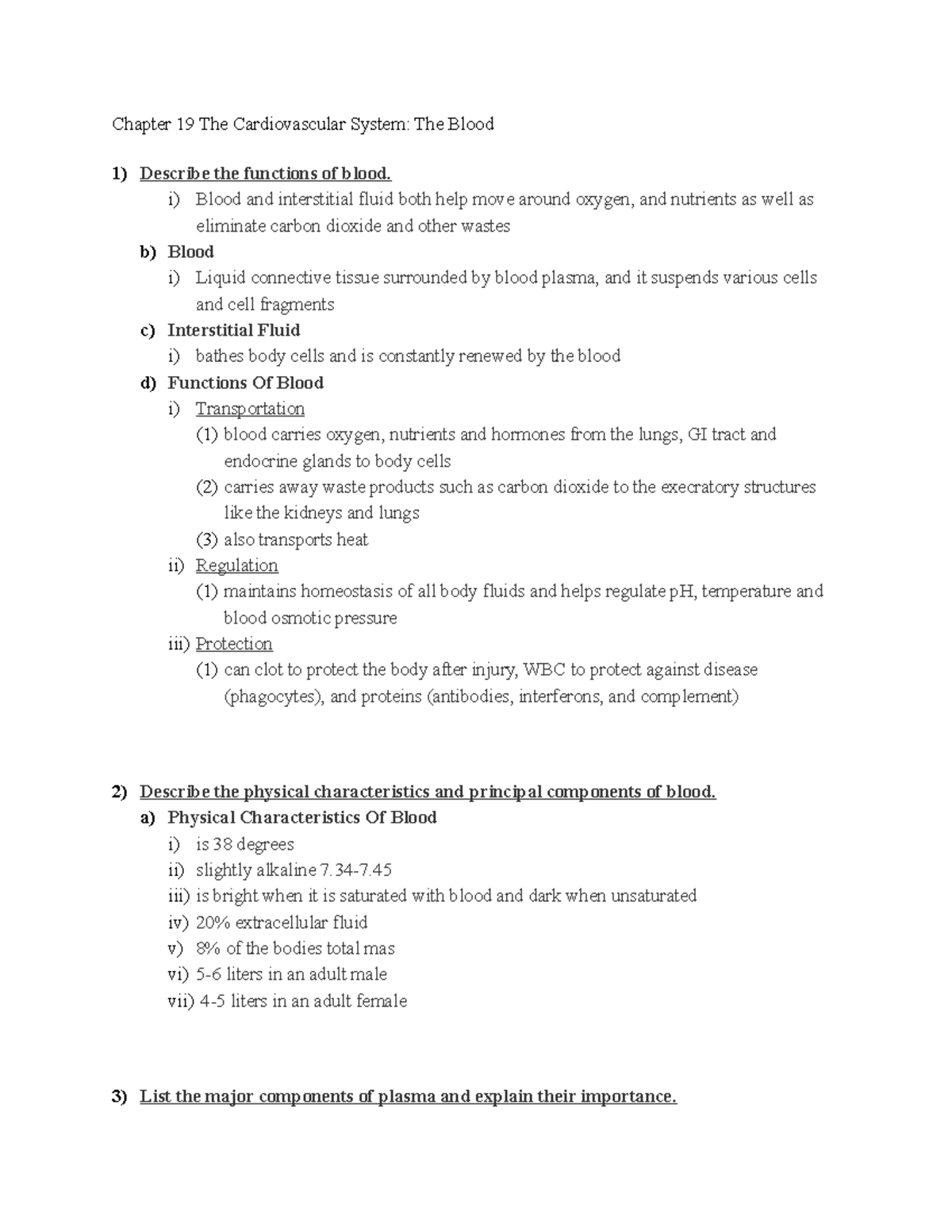 Chapter 19 The Cardiovascular System The Blood - i) Blood and ...