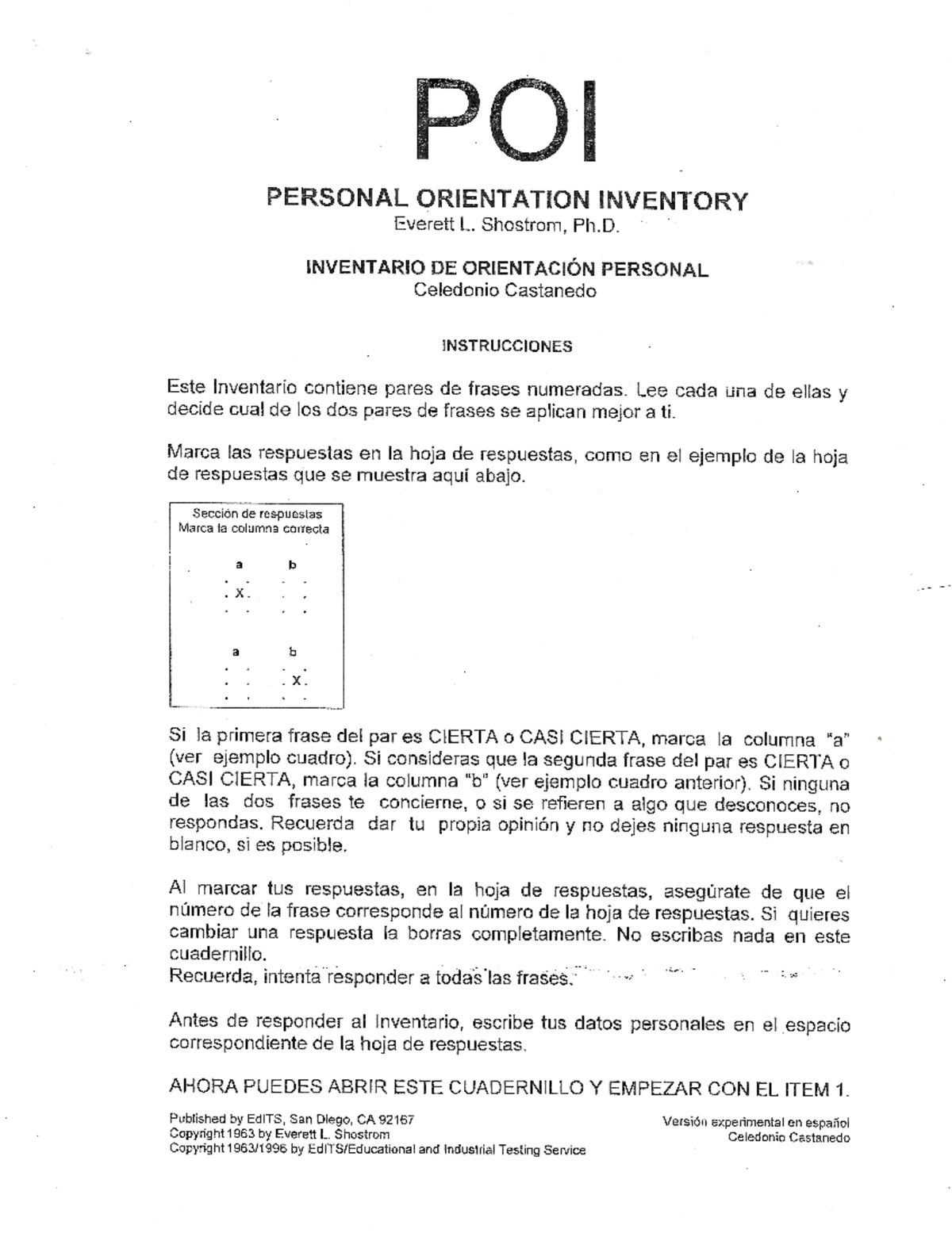 POI- Inventario DE Orientación Personal - POI PERSONAL ORIENTATION ...