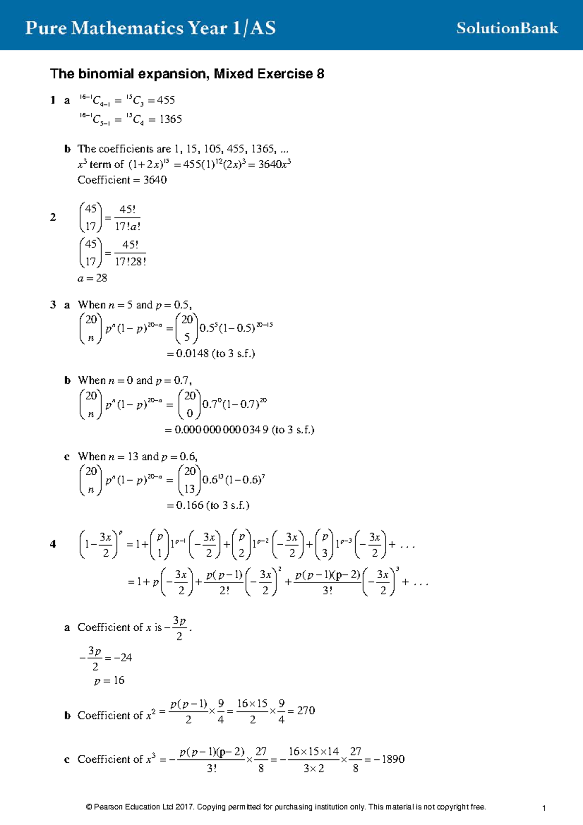 Alevelsb p1 ex8mix - The binomial expansion, Mixed Exercise 8 1 a 16 1 ...