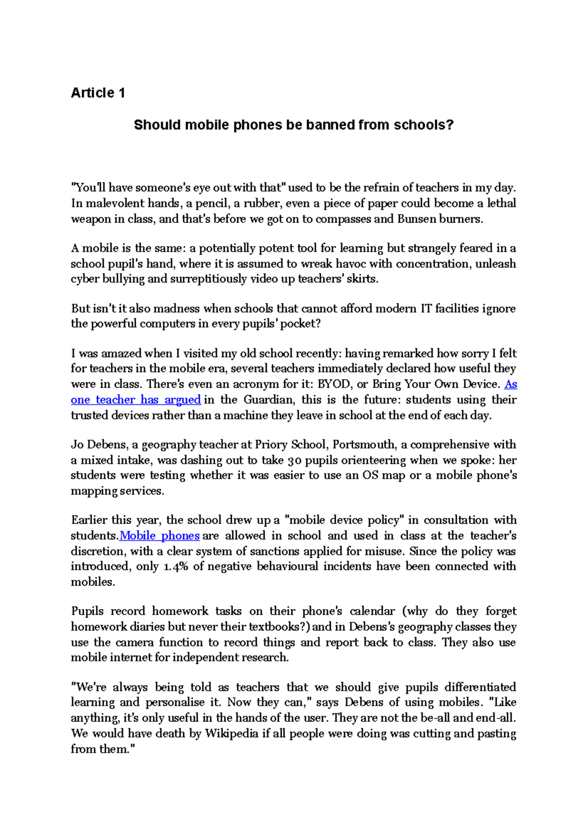 Article 1 Handphone ban - Article 1 Should mobile phones be banned from ...