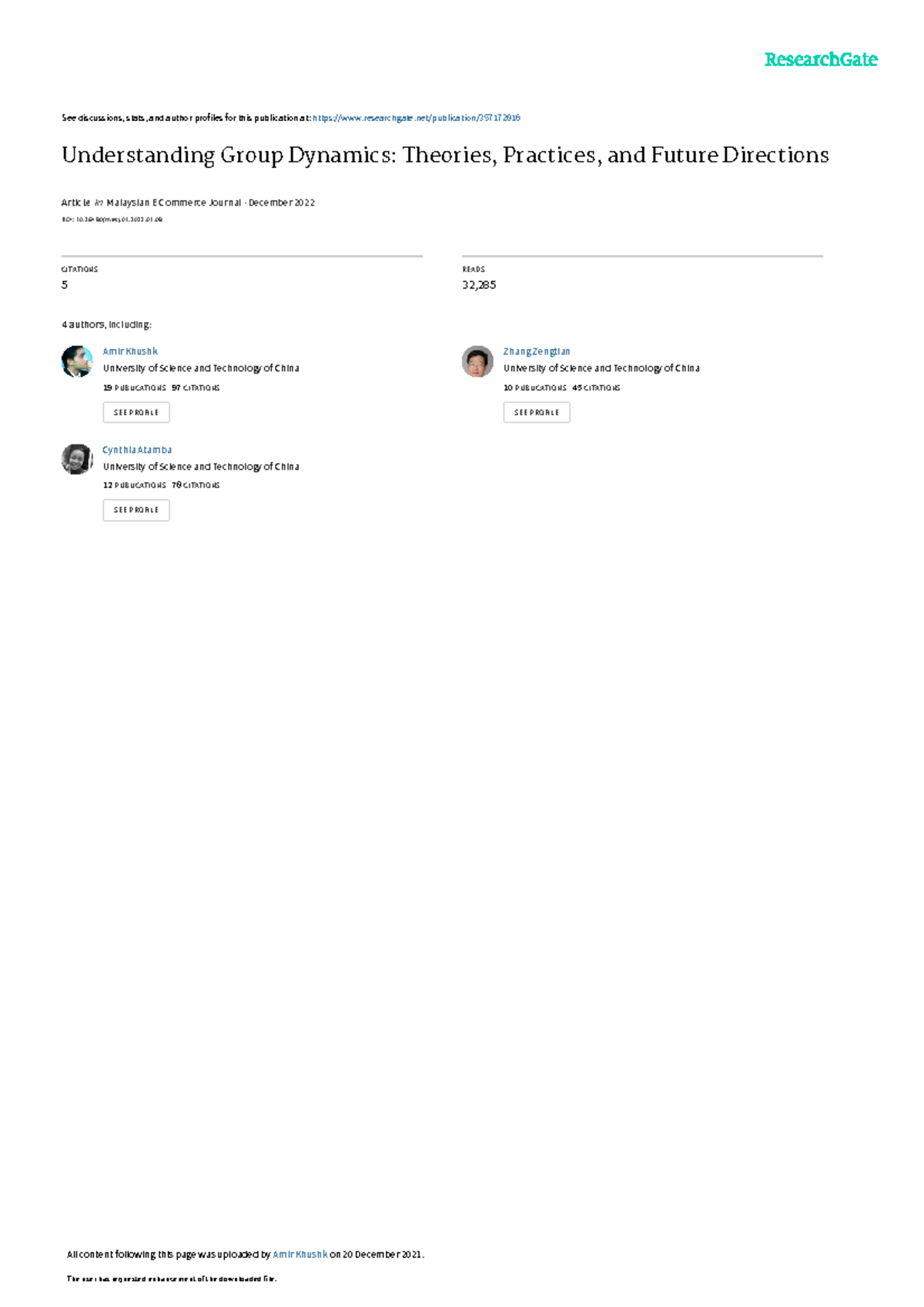 Understanding Group Dynamics Theories Practicesand Future Directions - See discussions, stats ...