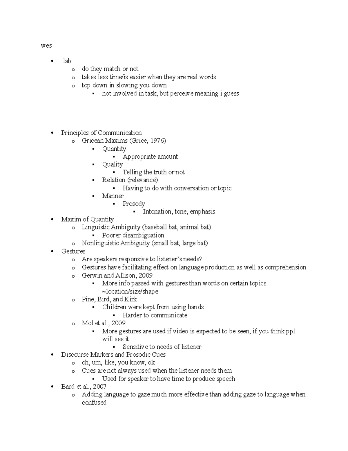 Psy 332 Language Production - wes lab o o o do they match or not takes ...