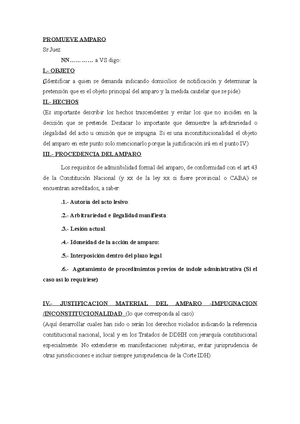 Modelo de Amparo 2021 - PROMUEVE AMPARO Sr Juez NN............ a VS ...