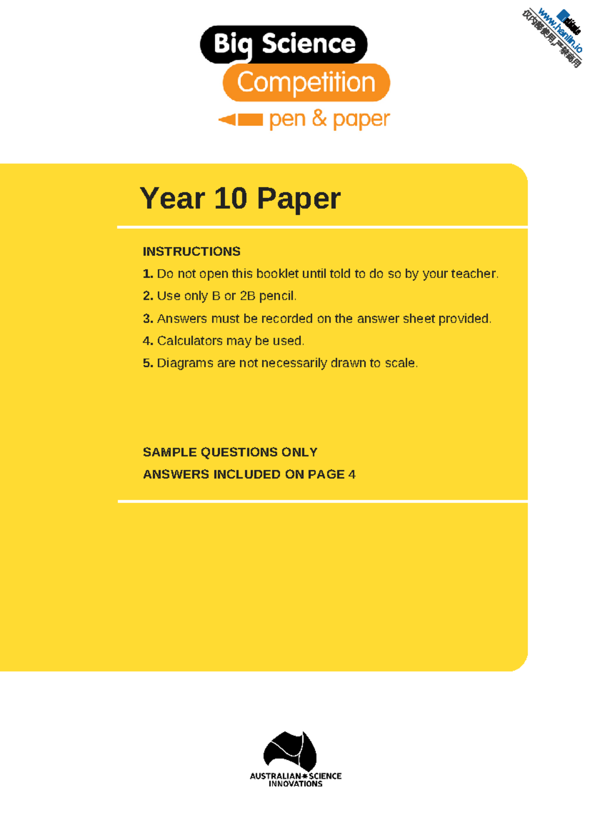Bsc10samplepaper - Year 10 Paper INSTRUCTIONS 1. Do not open this ...