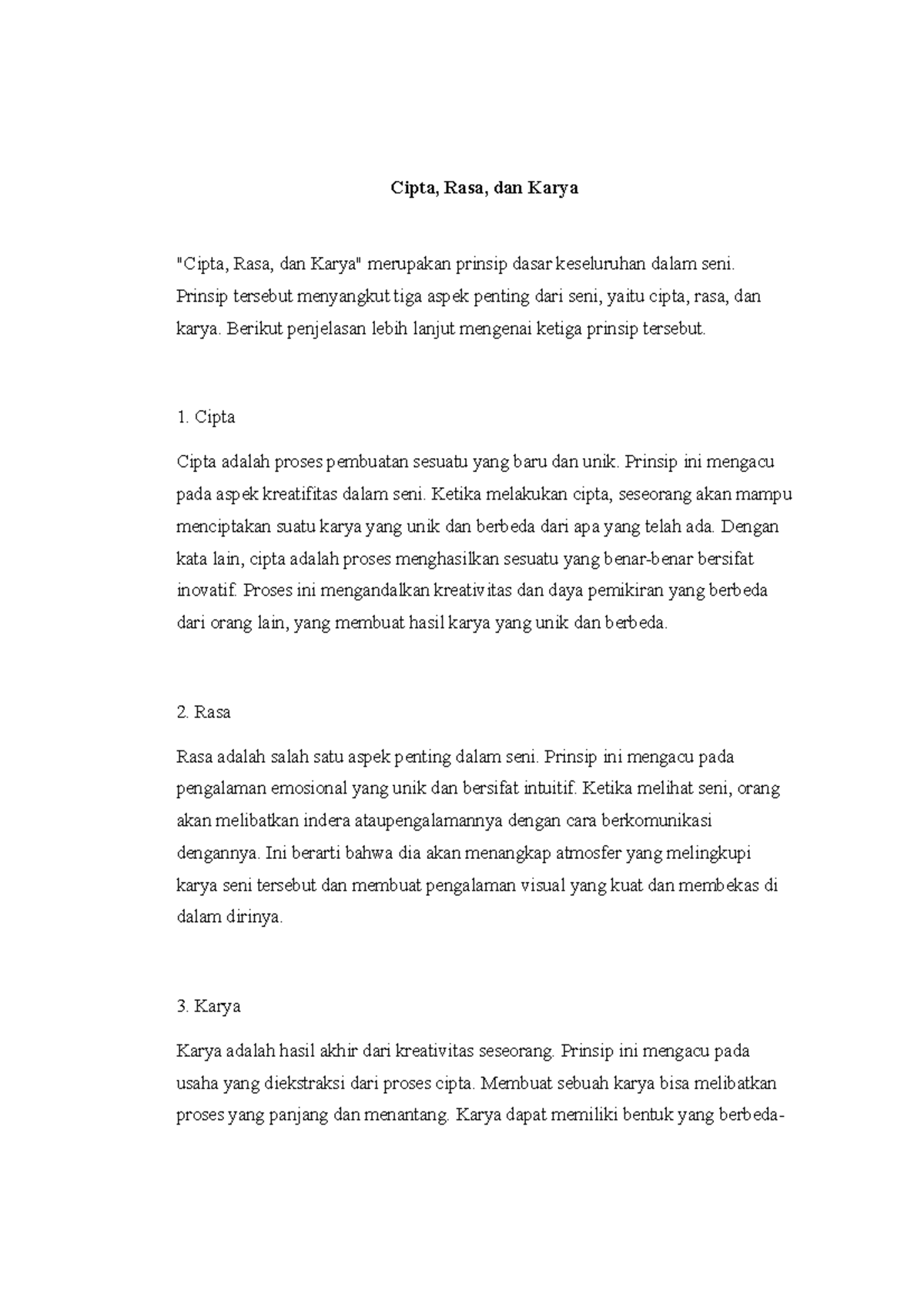 Perbedaan Cipta, Rasa, Karya - Cipta, Rasa, dan Karya "Cipta, Rasa, dan ...