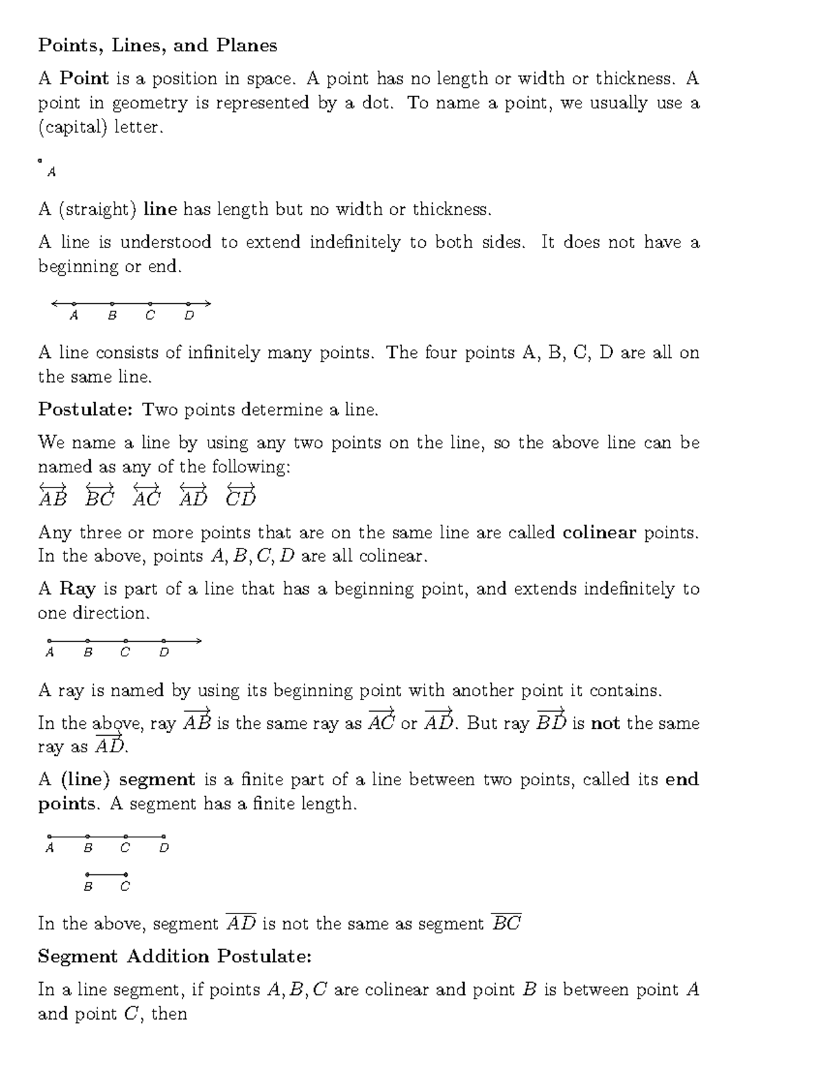 Geometry note intro - Lecture Notes - Points, Lines, and Planes ...