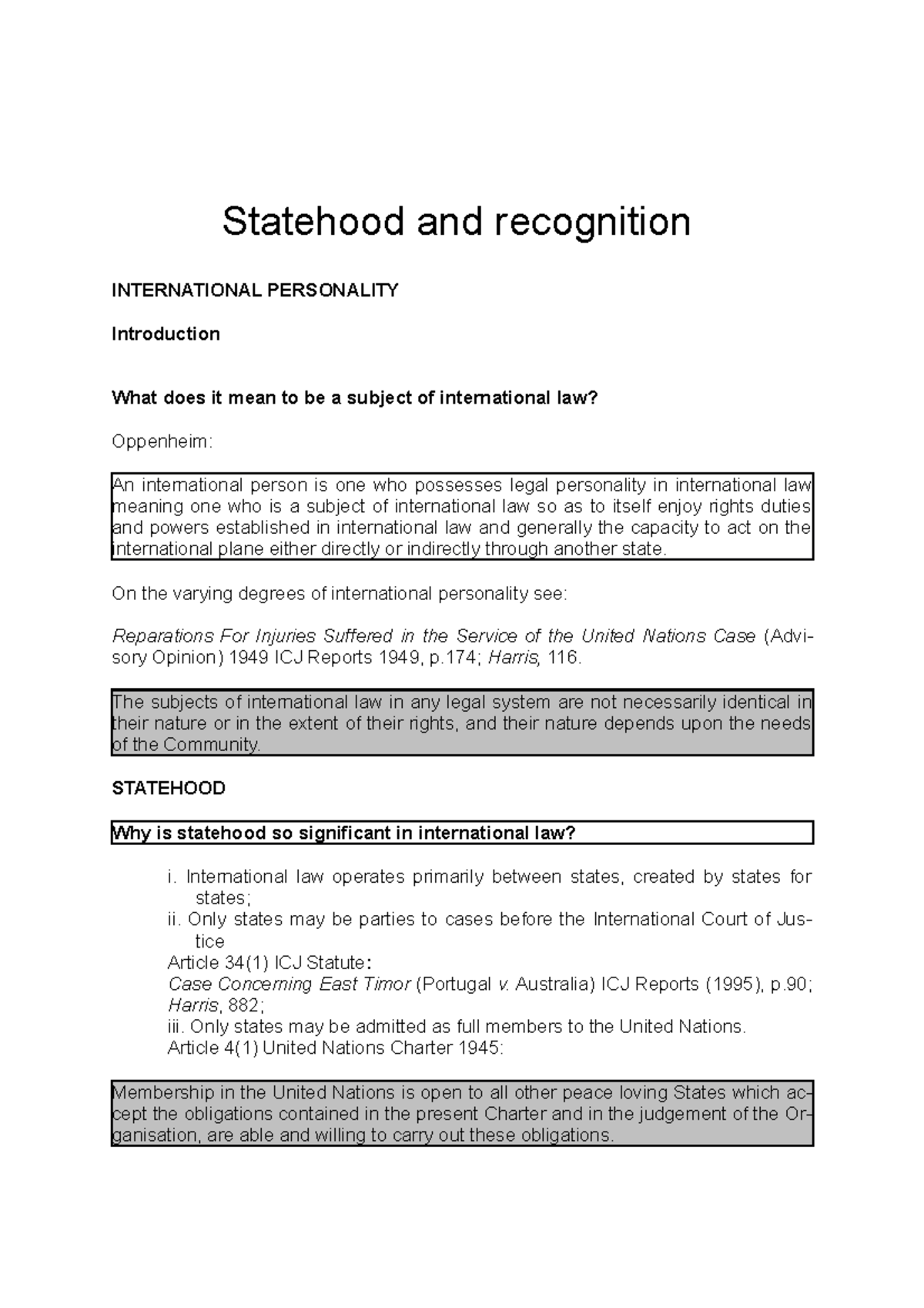 Statehood and recognition - Statehood and recognition INTERNATIONAL ...