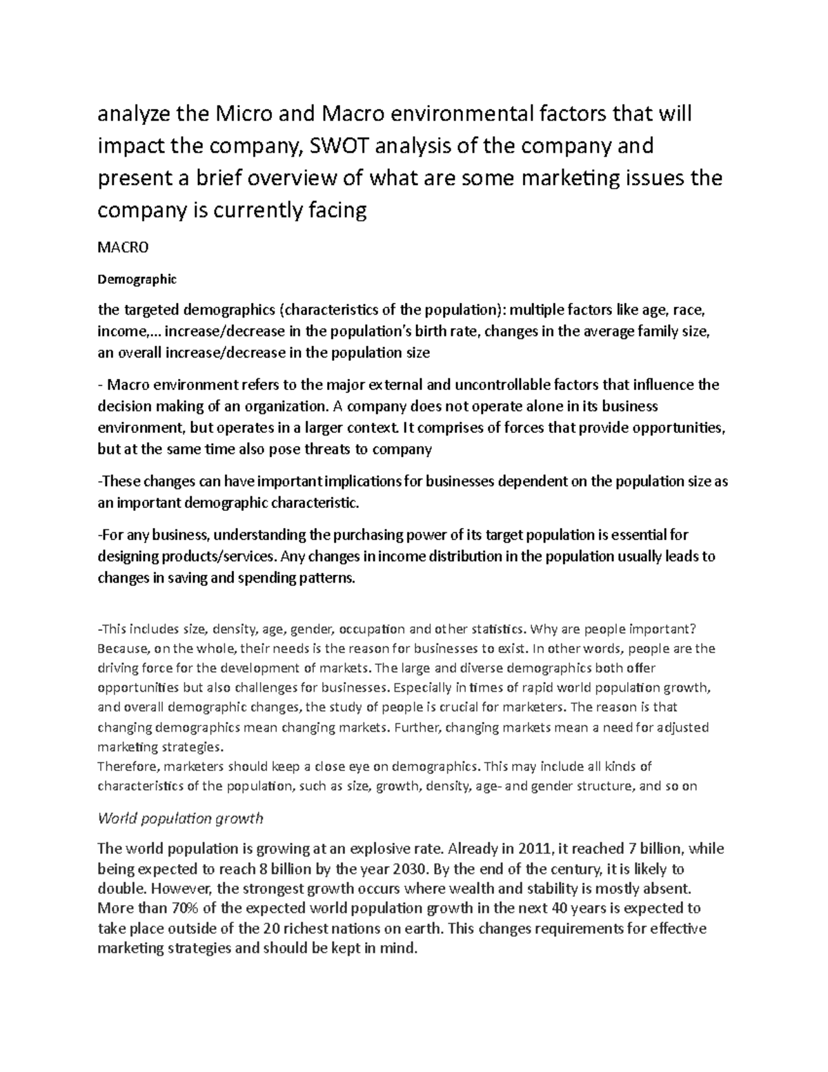 Essay draft - dc bhchsdcs - analyze the Micro and Macro environmental ...
