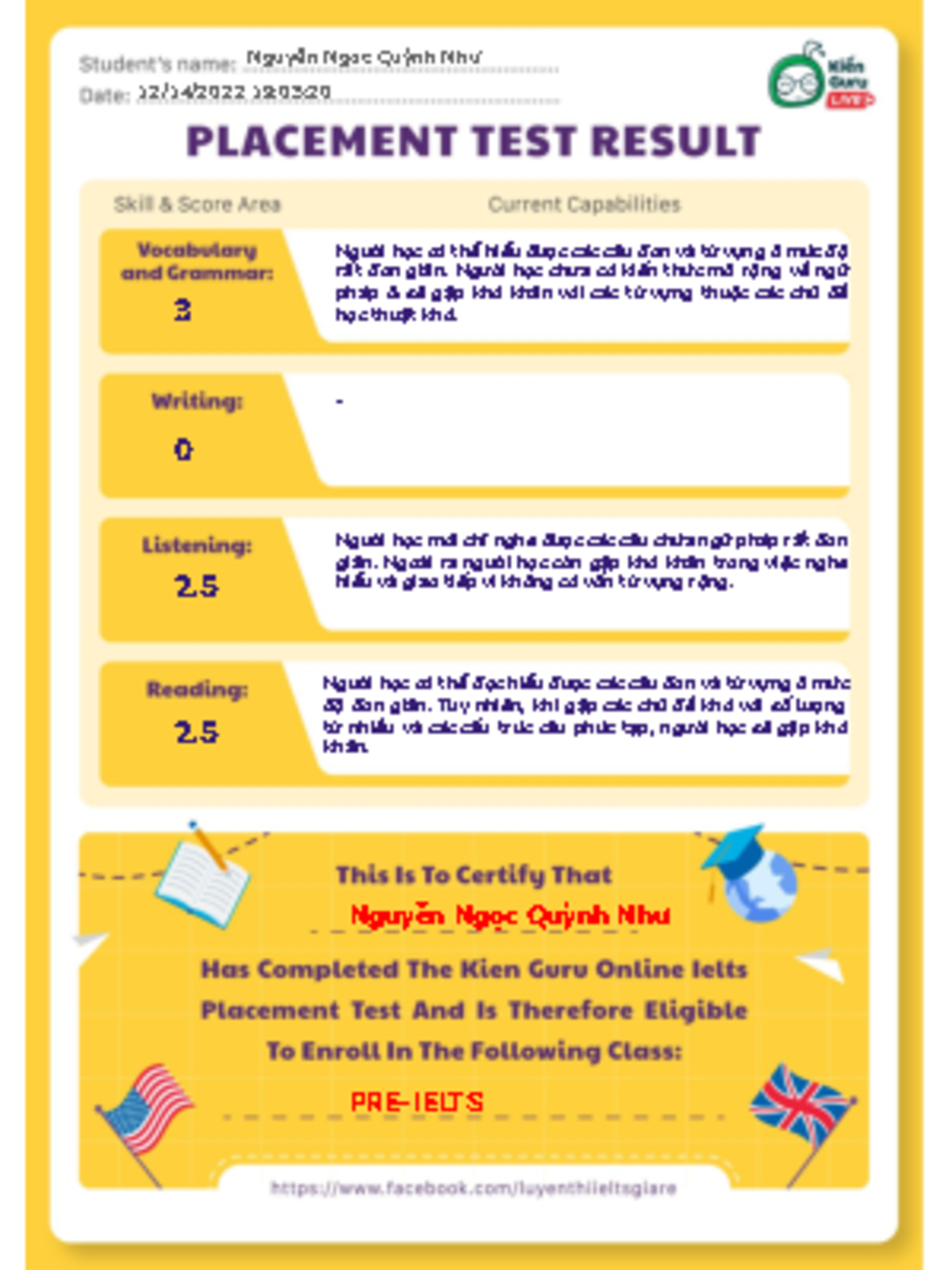 Nguyễn Ngọc Quỳnh Như l Ielts Guru Placement Test - Nguyễn Ngọc Quỳnh ...