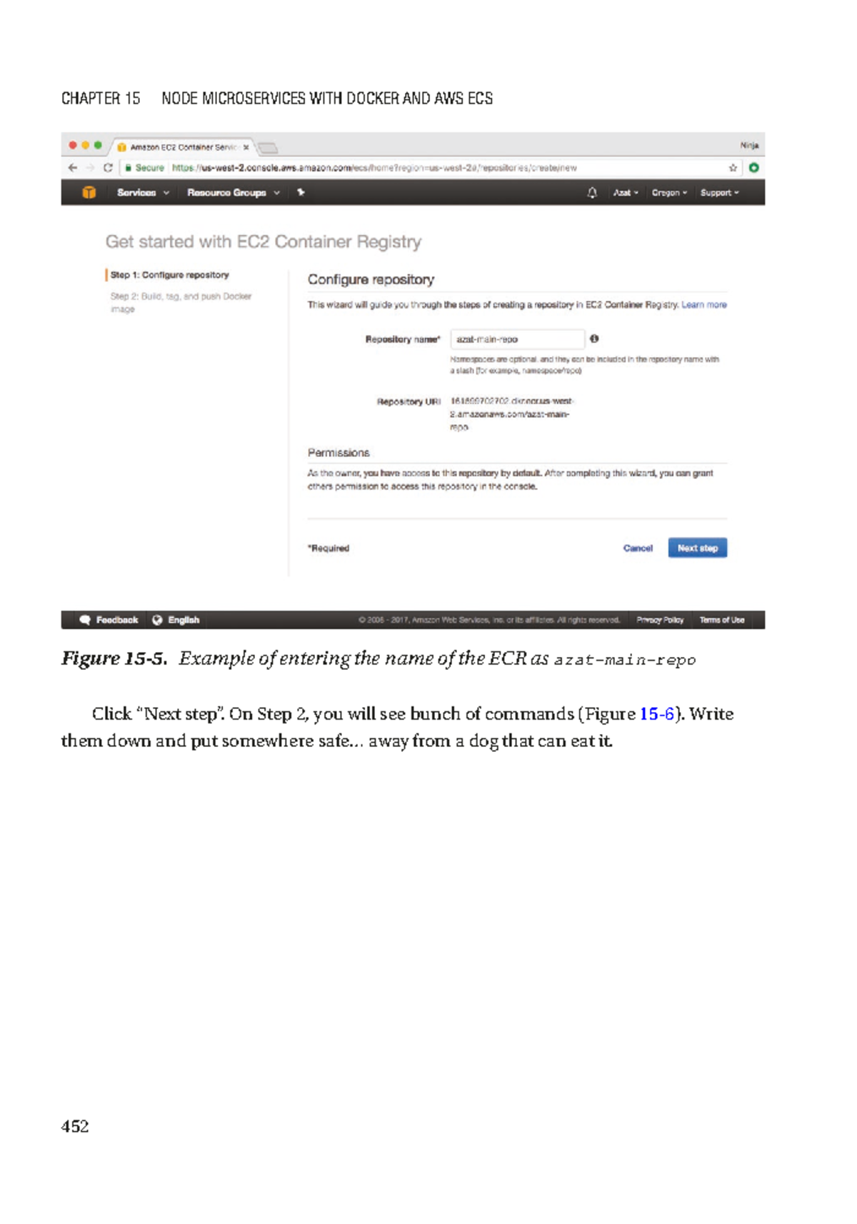Practical Node Js 94 Click “next Step” On Step 2 You Will See Bunch Of Commands Figure 15 6