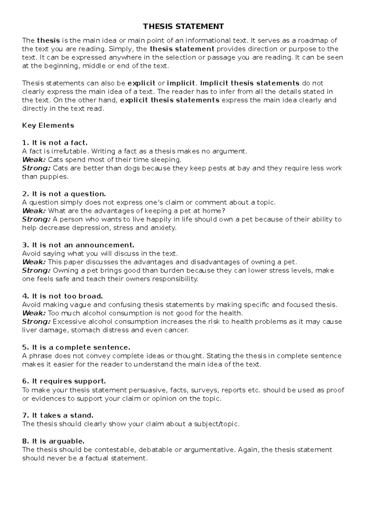 Thesis statement act - Lecture note for Educational subjects. - THESIS ...