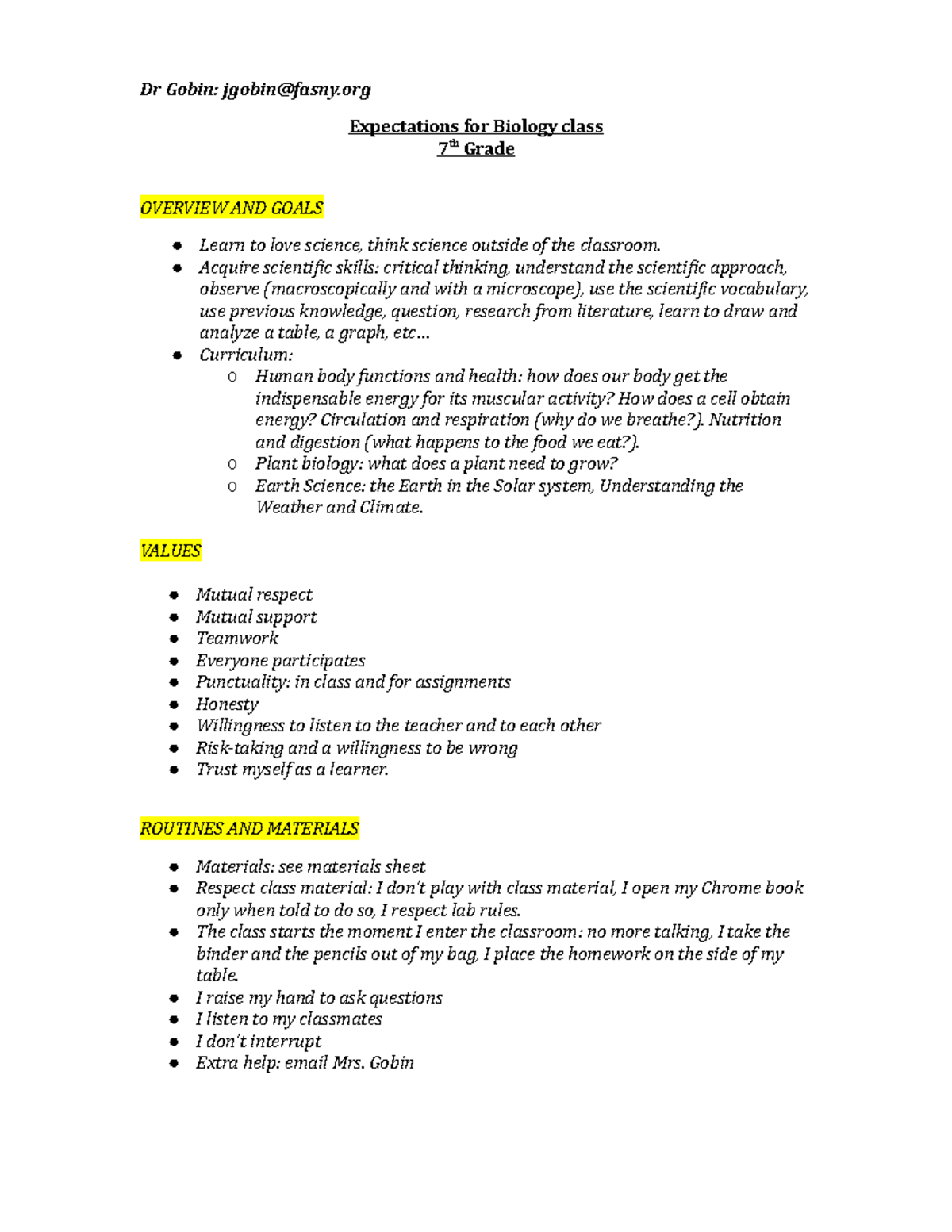 Expectations-and-Syllabus - Dr Gobin: jgobin@fasny Expectations for ...