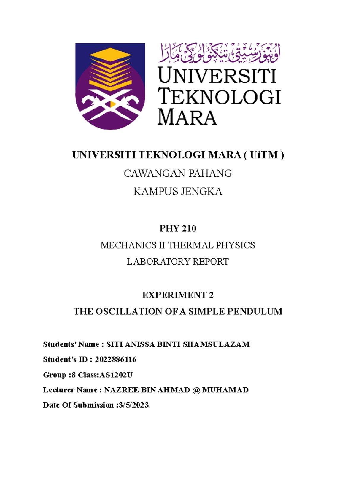 LAB Report PHY 2 SEM2 - it has value on the information w - UNIVERSITI ...