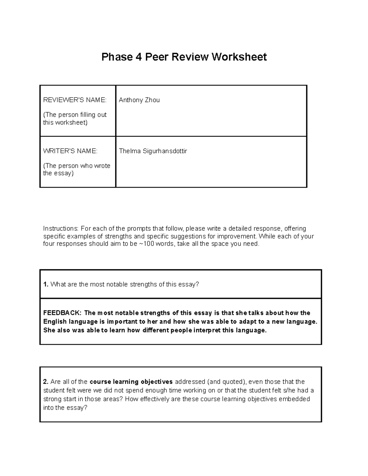 Peer Review - Freshman Composition ENGL 11000 B2[10555] (City College ...