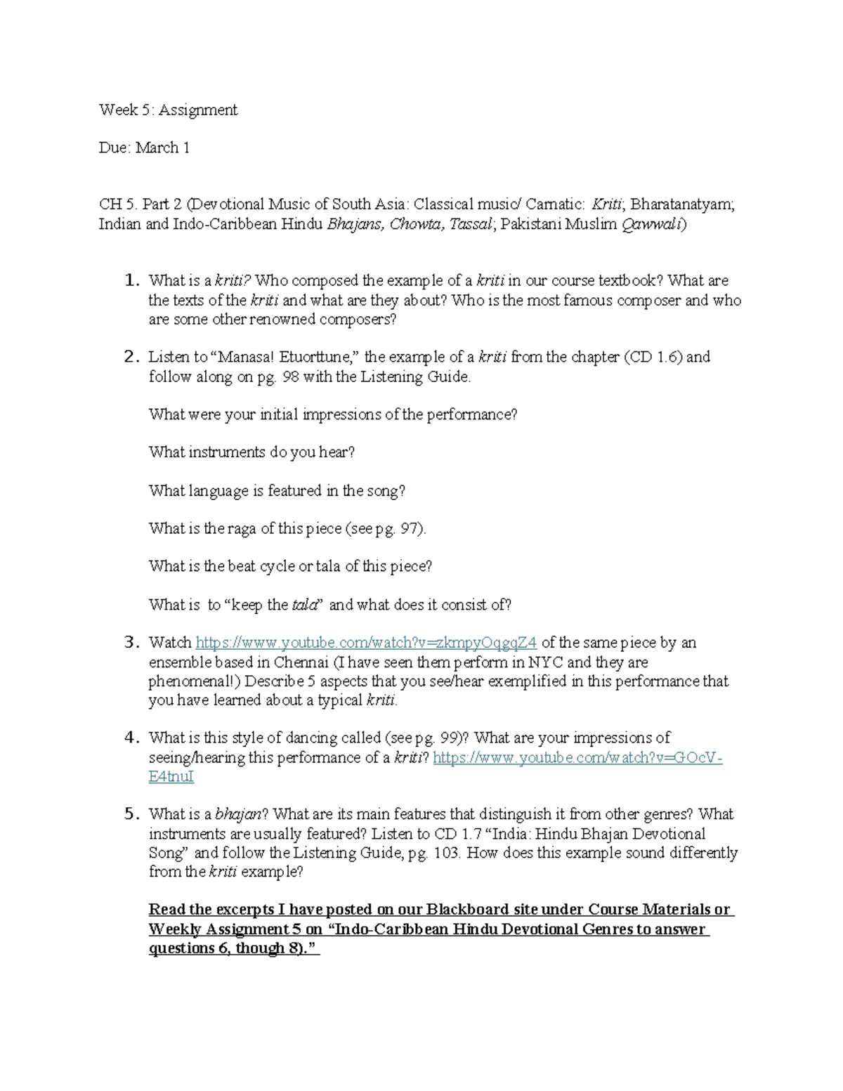 Week 5 Assignment - Week 5: Assignment Due: March 1 CH 5. Part 2 ...