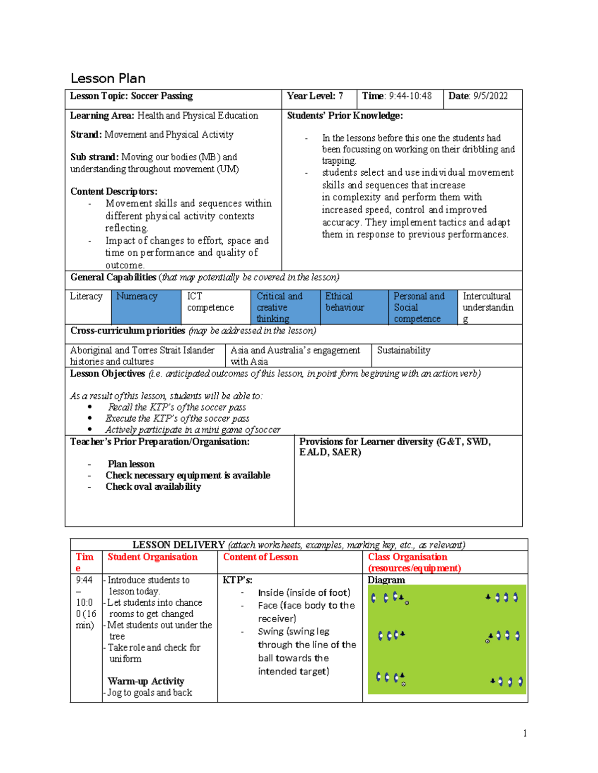Soccer Passing year 7 - Lesson Plan Lesson Topic: Soccer Passing Year ...