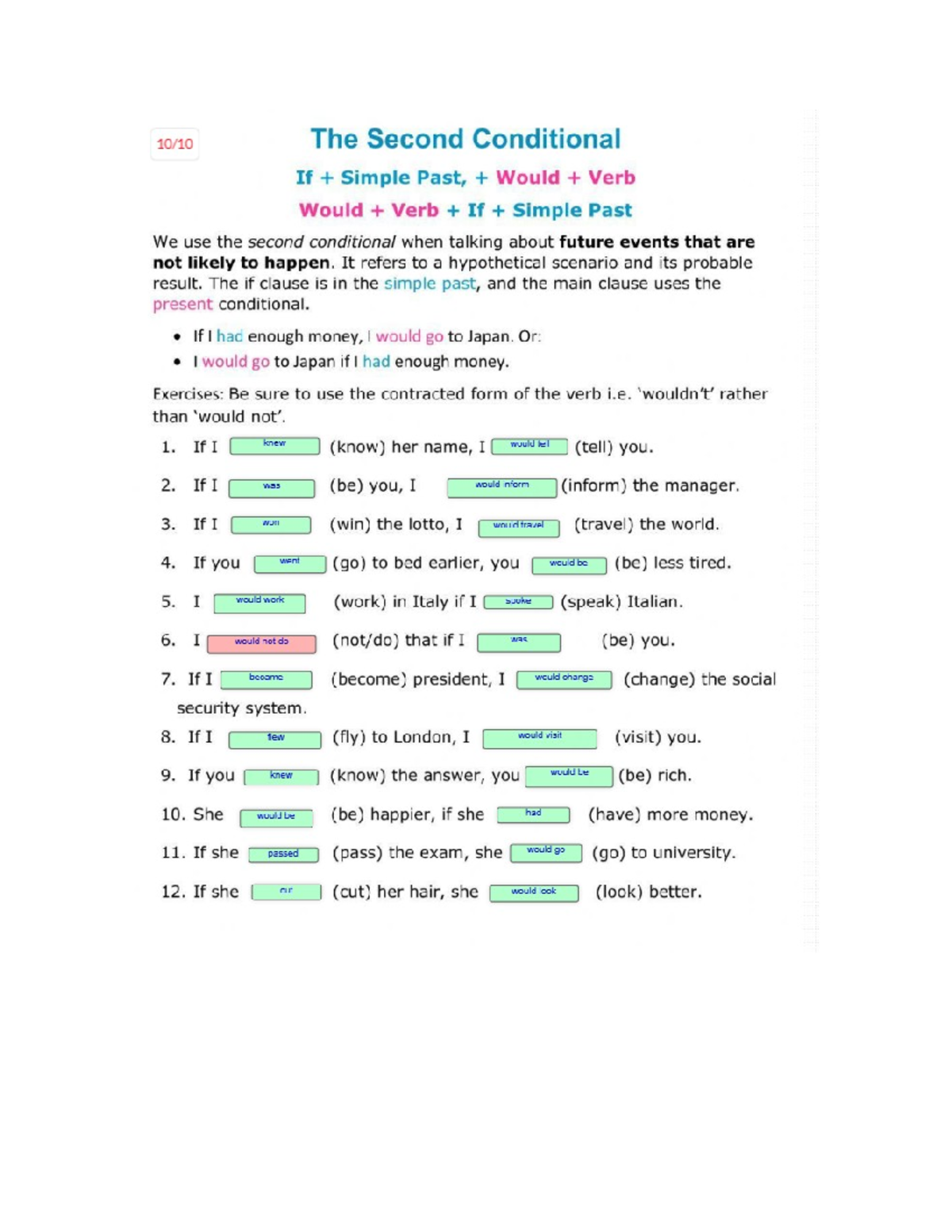 Second conditional - actividad de inglés V sobre el segundo condicional - The Second Conditional ...