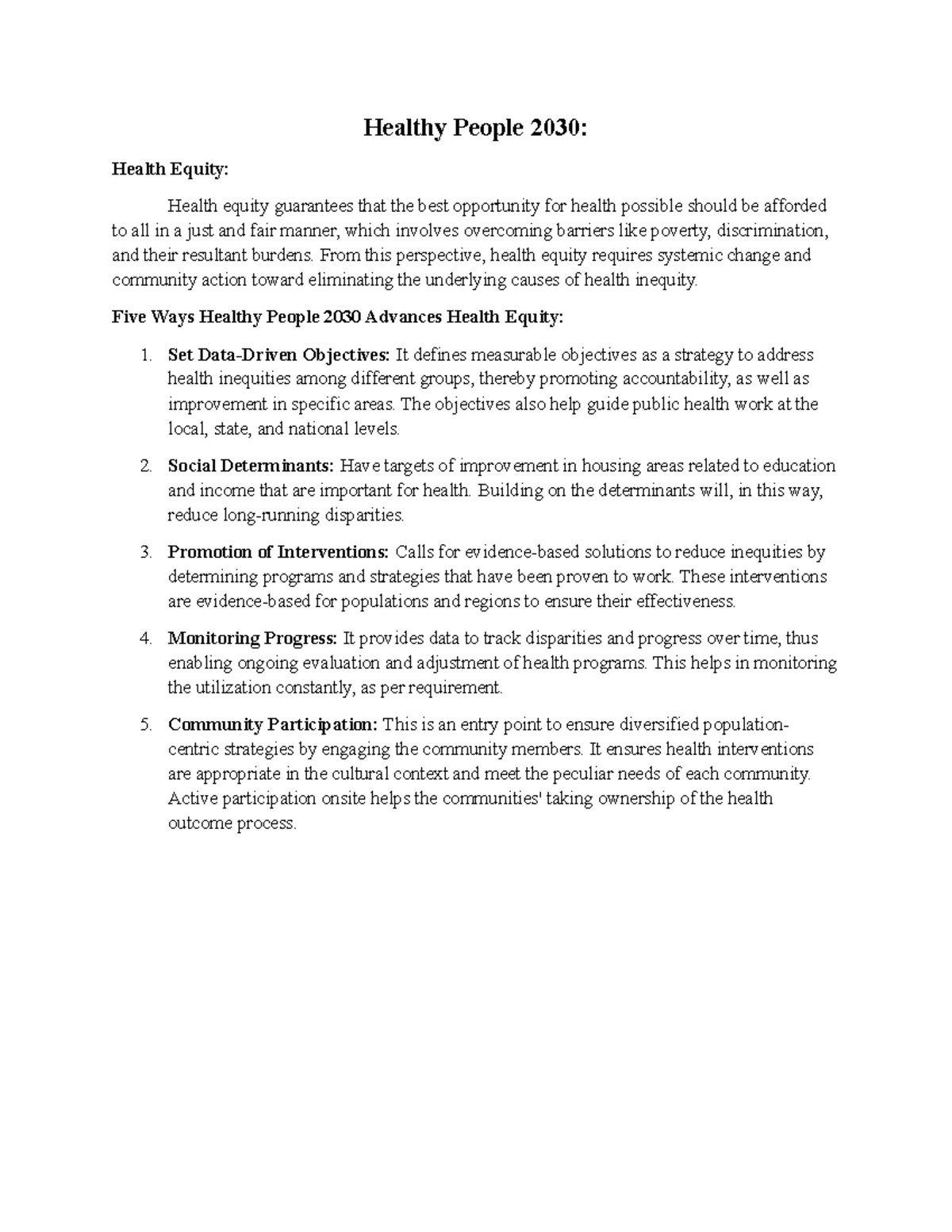 Healthy People 2030 - Summary Physics Outreach - Healthy People 2030 ...