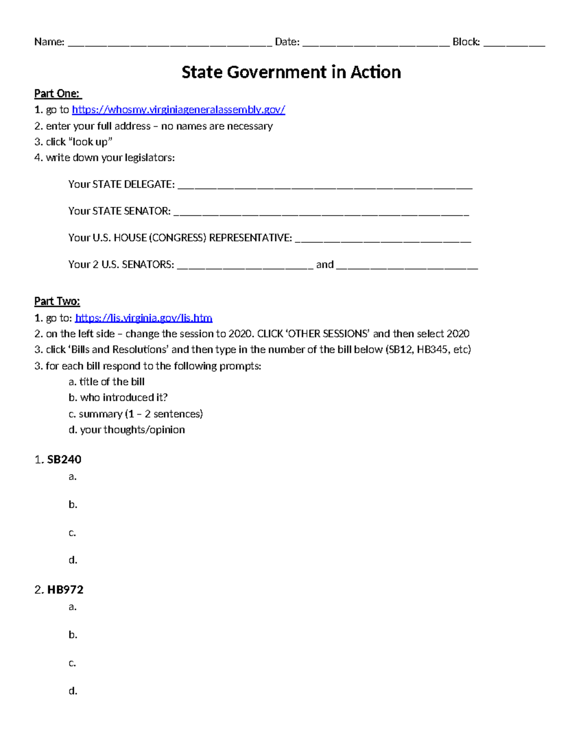 State Government in Action - Name ...