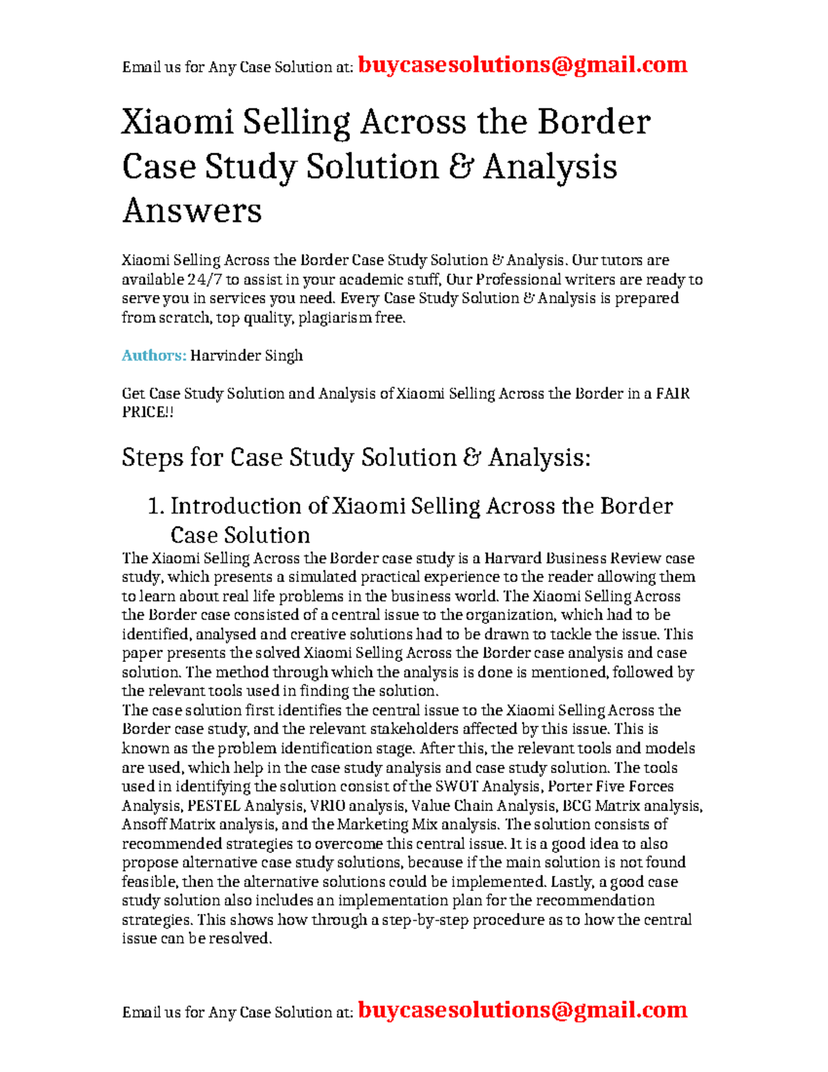 Case Solution Xiaomi Selling Across the Border - Xiaomi Selling Across ...