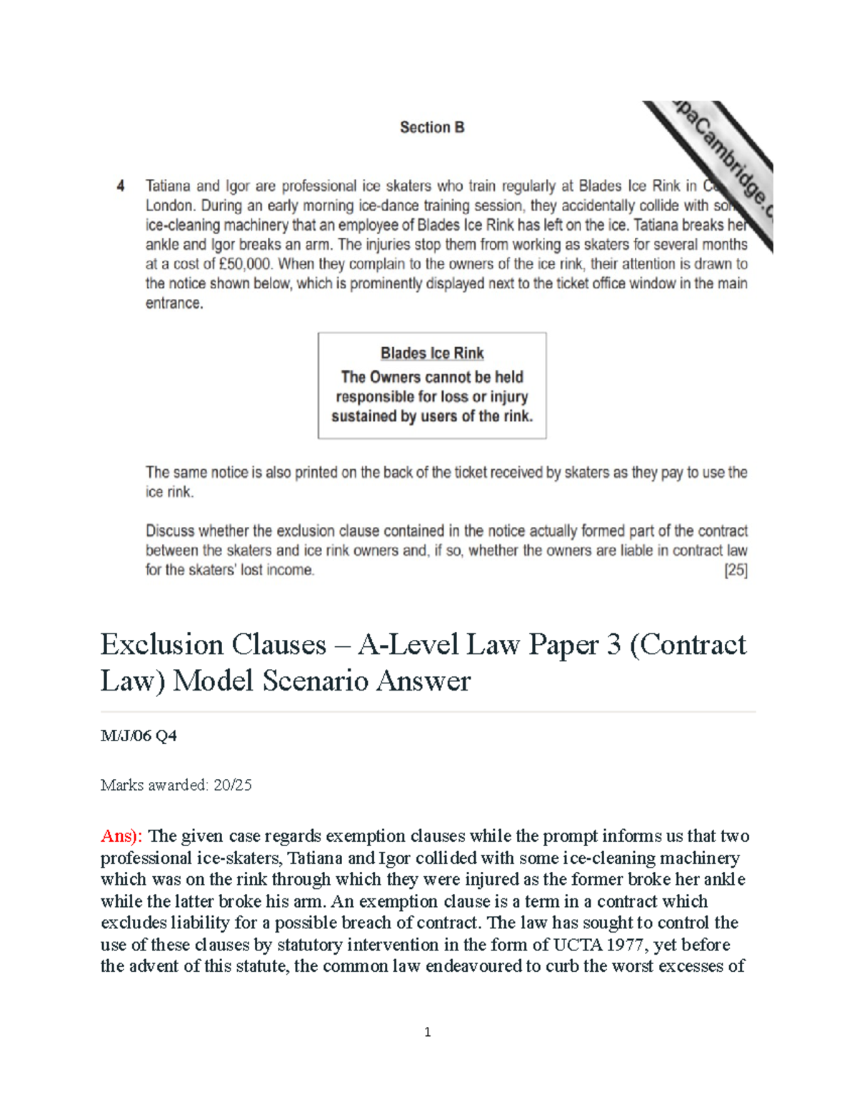 Exclusion Clauses – A-Level Law Paper 3 (Contract Law) - Exclusion ...