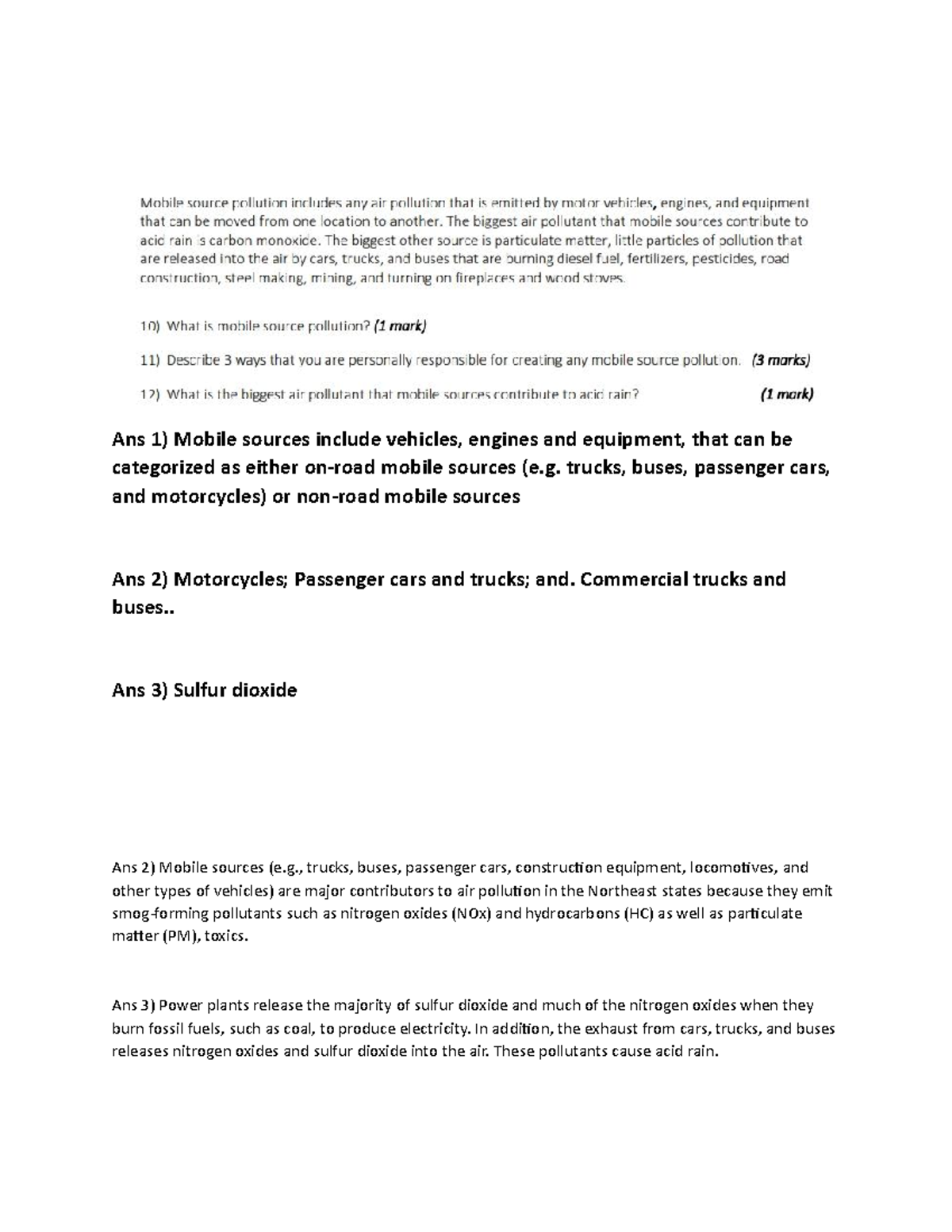Mobile source pollution - Ans 1) Mobile sources include vehicles ...