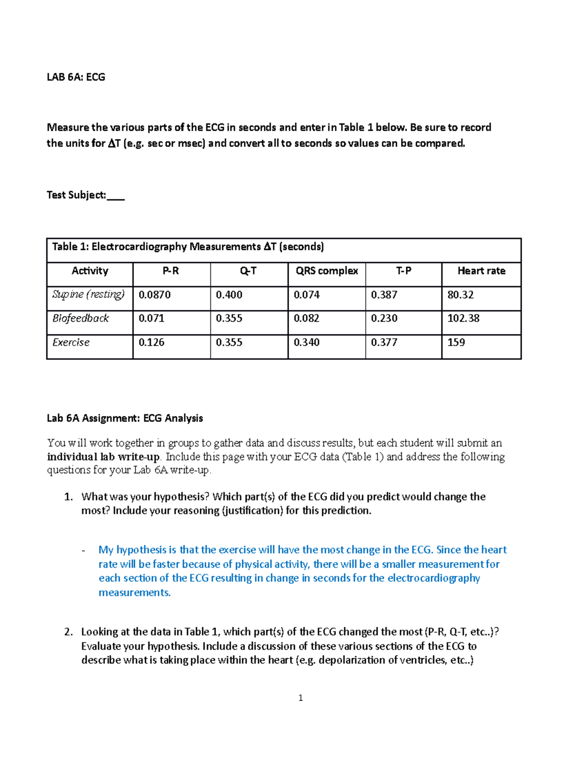 06B Lab 6B Cardio Risk Assessment - 1 LAB 6A: ECG Measure the various ...