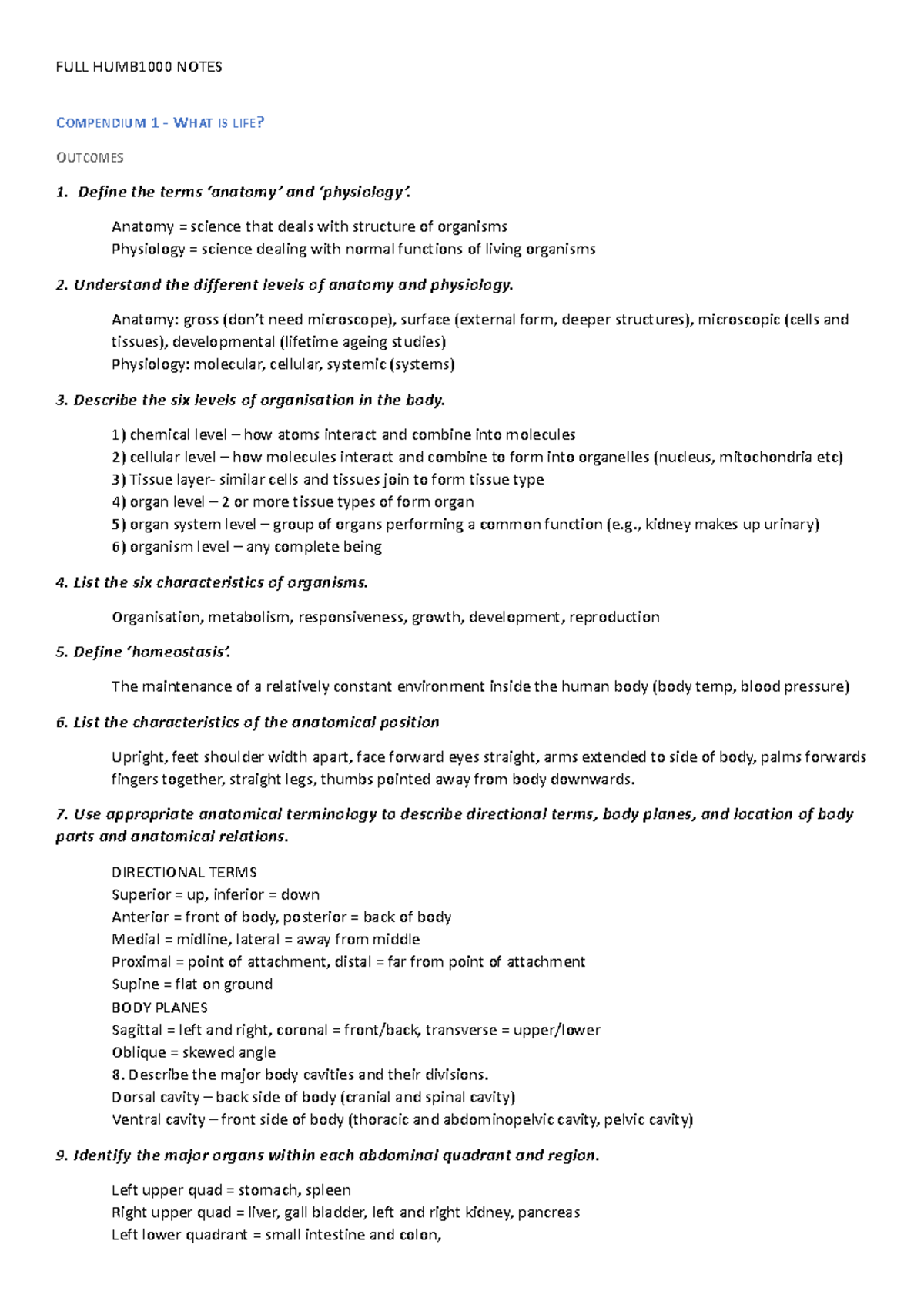 FULL HUMB1000 Notes comp 1-12 - COMPENDIUM 1 - WHAT IS LIFE? OUTCOMES ...