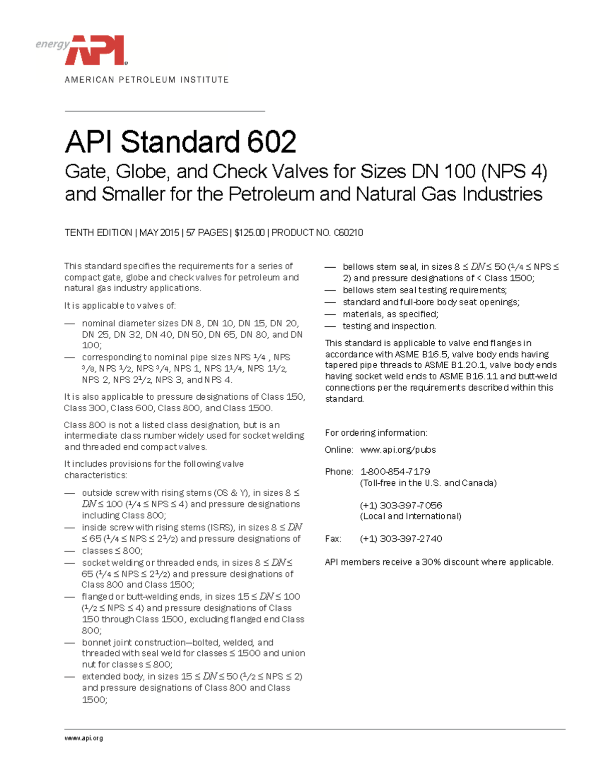 602 e10 PA - API - API Standard 602 Gate, Globe, and Check Valves for ...