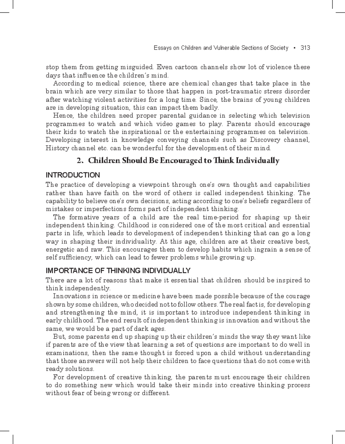 Children should be encouraged to think individually - Essays on ...