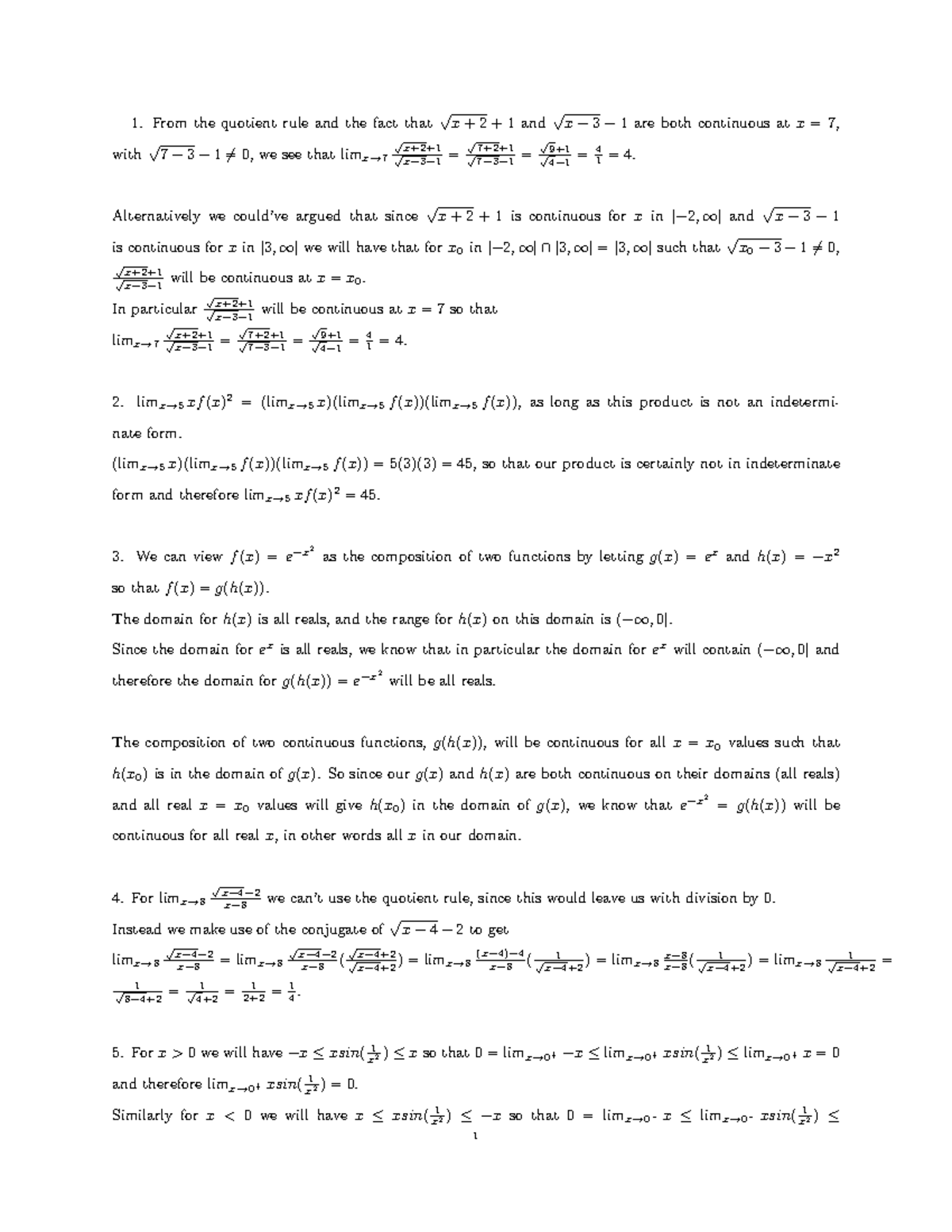 Math 19A Worksheet 1 Solutions - 1. From the quotient rule and the fact ...