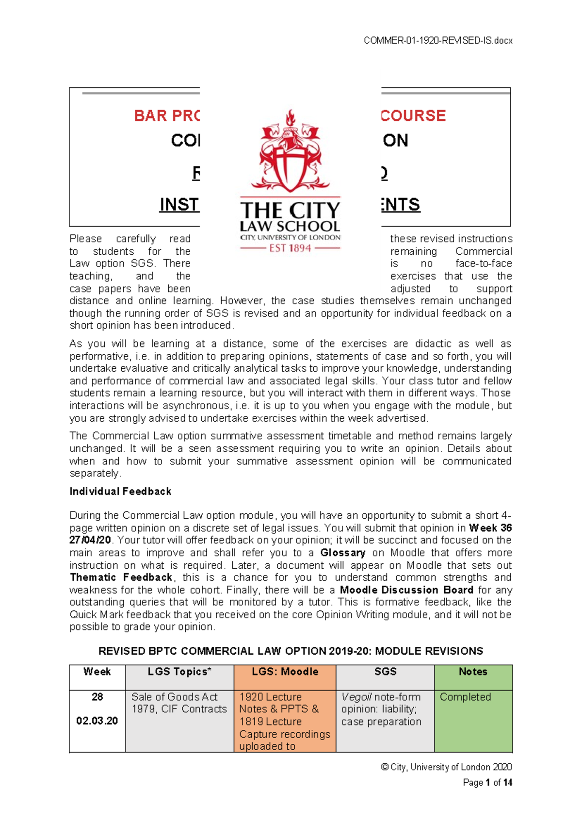 Commer 01 1920 Revised IS - BAR PROFESSIONAL TRAINING COURSE COMMERCIAL ...