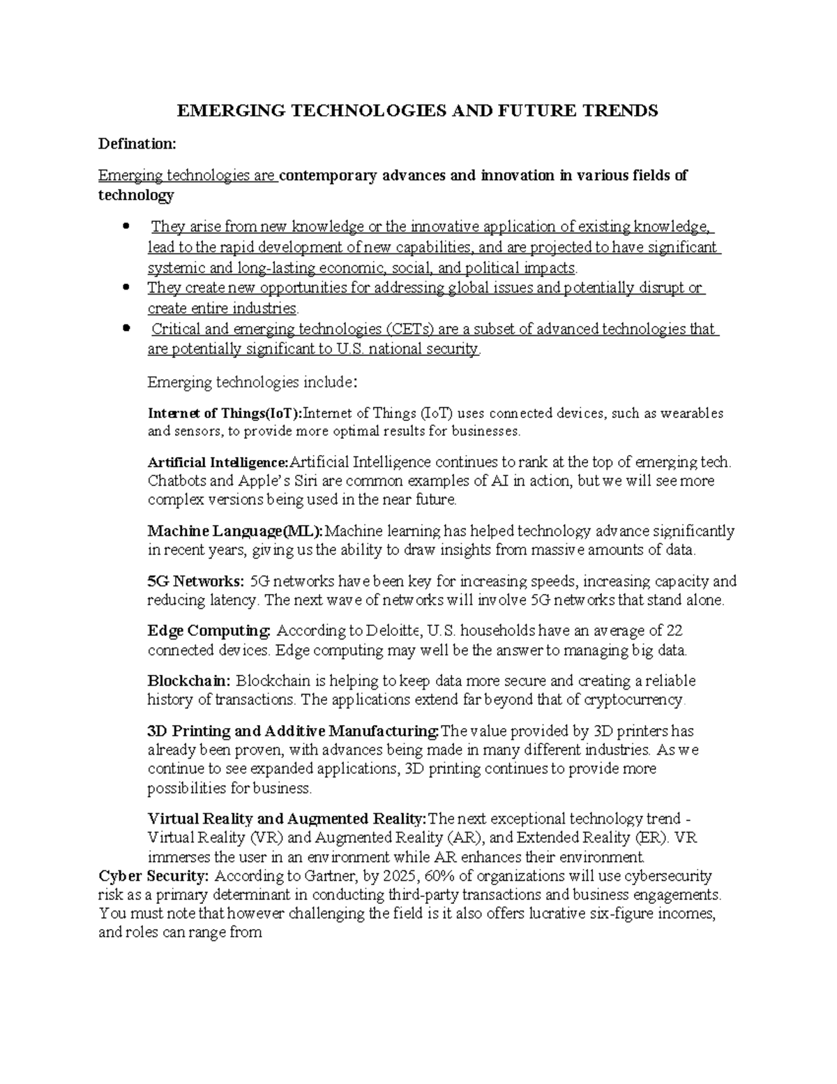 Emerging Technologies AND Future Trends - EMERGING TECHNOLOGIES AND ...