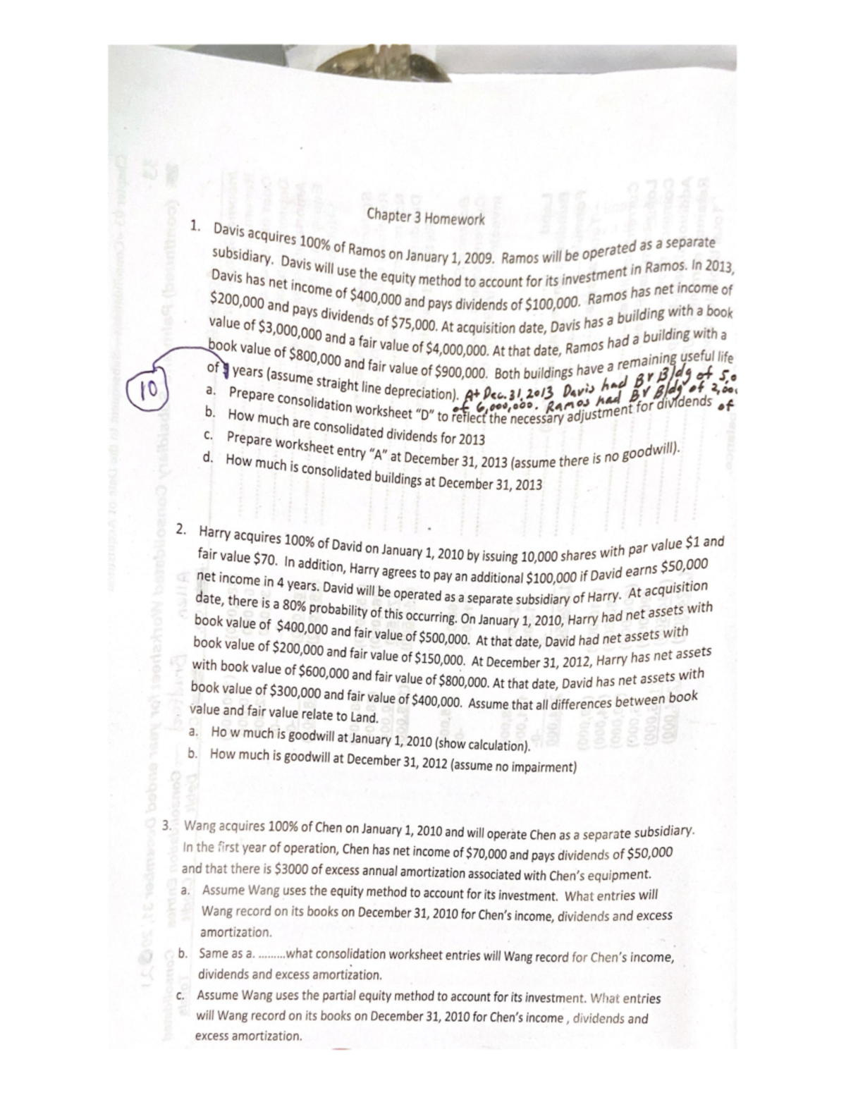 Chapter 3 Homework - Assignments - Chapter 3 Homework 1. Davis acquires ...