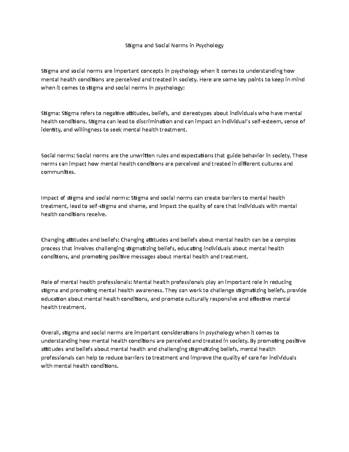 Stigma and Social Norms in Psychology - Here are some key points to ...