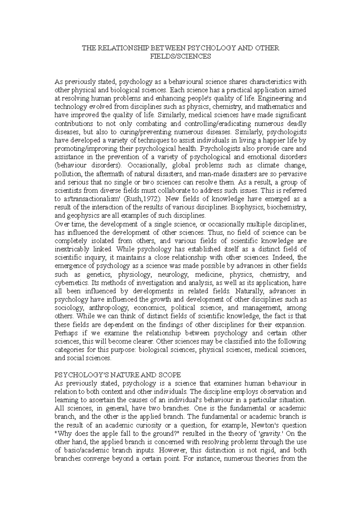 THE Relationship Between Psychology AND Other Fields - THE RELATIONSHIP ...