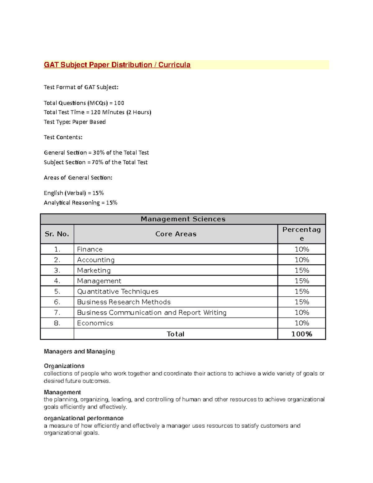 MCQS of Business Research - GAT Subject Paper Distribution / Curricula ...