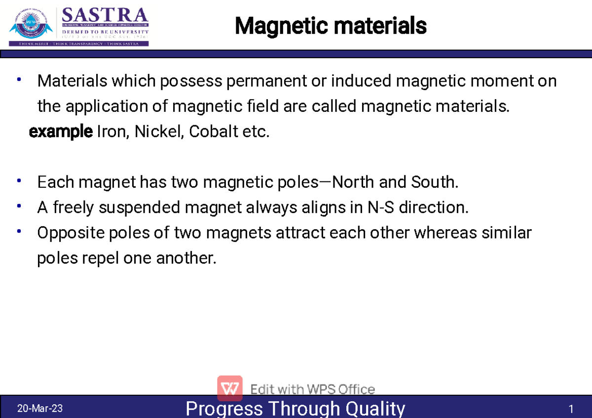 Magnetic material 1 - engineering physics notes - Magnetic materials ...