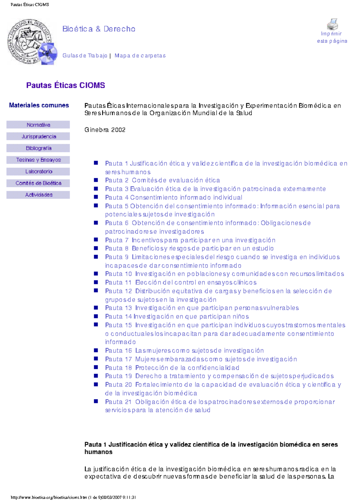 Resum cioms - Pautas CIOMS Derecho Imprimir esta de Trabajo Mapa de ...