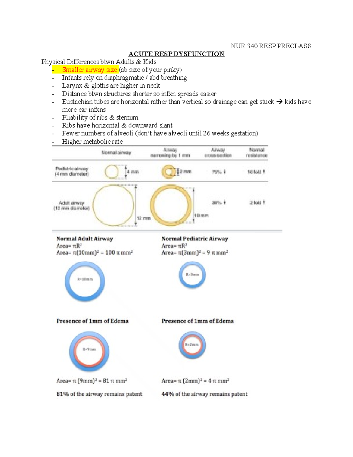Resp notes - total information regarding resp system disorders needed ...