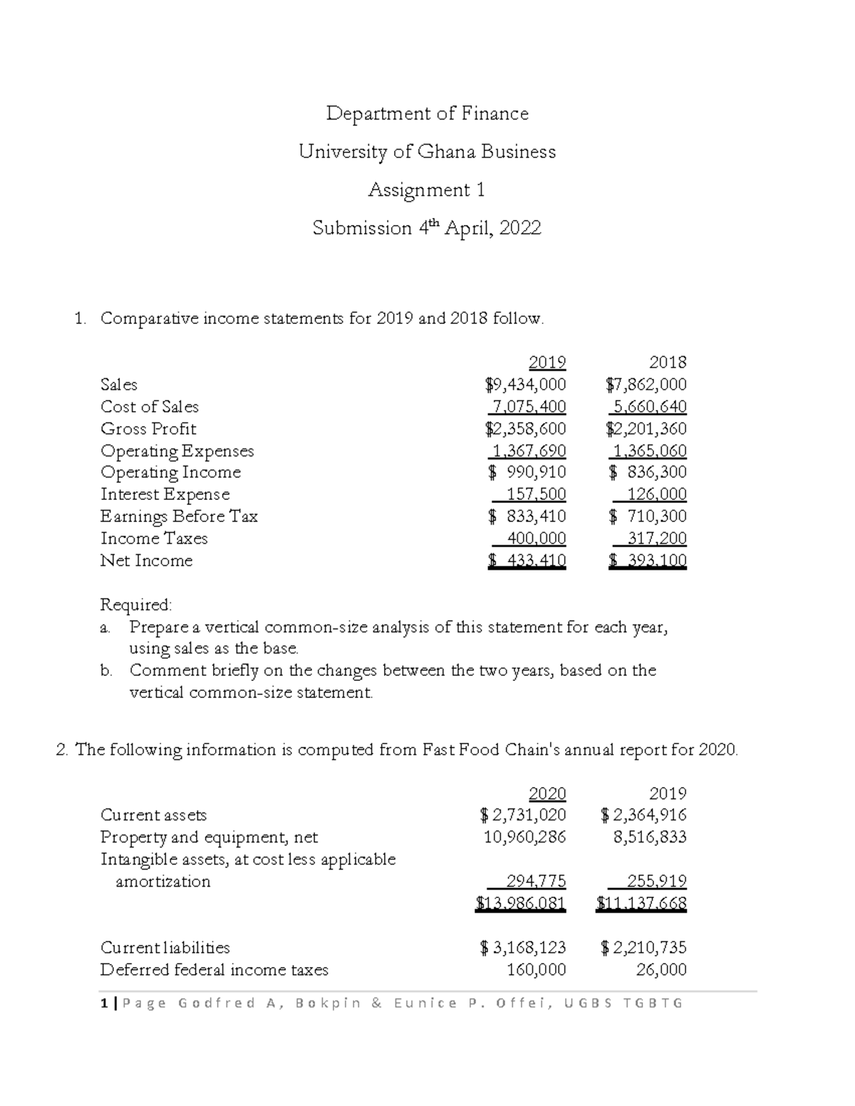 FINC 301 Assignment 2022 - Department of Finance University of Ghana ...