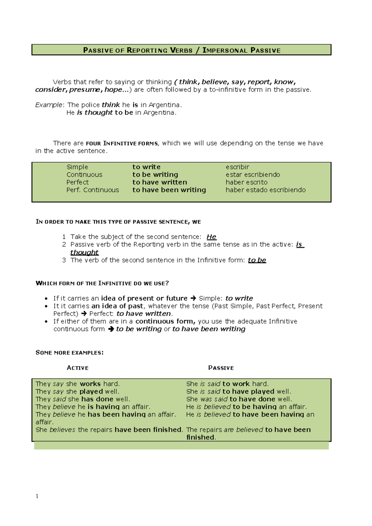 9. impersonal passive voice - PASSIVE OF REPORTING VERBS / IMPERSONAL ...
