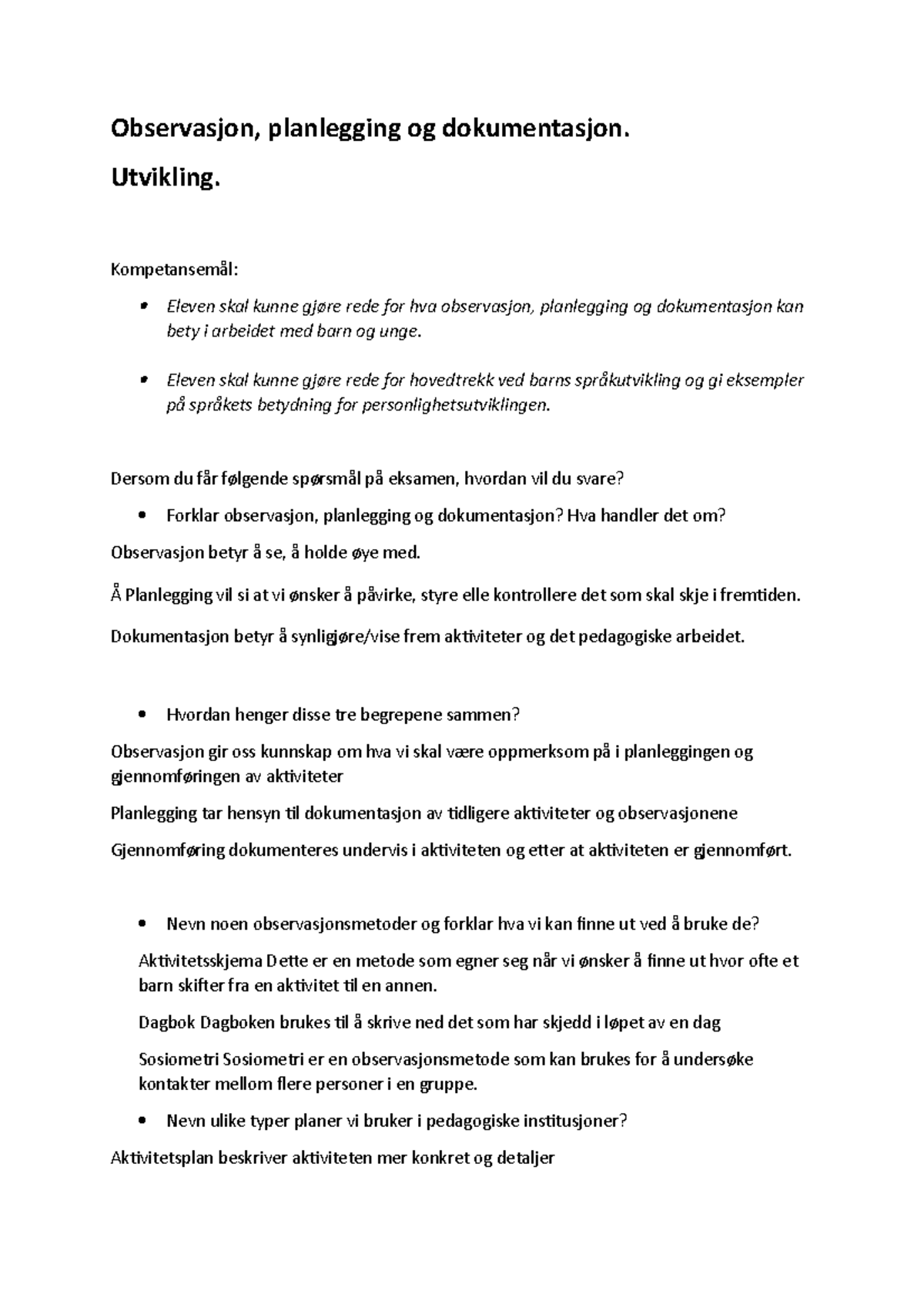 Observasjon, planlegging og dokumentasjon - utvikling - Observasjon ...