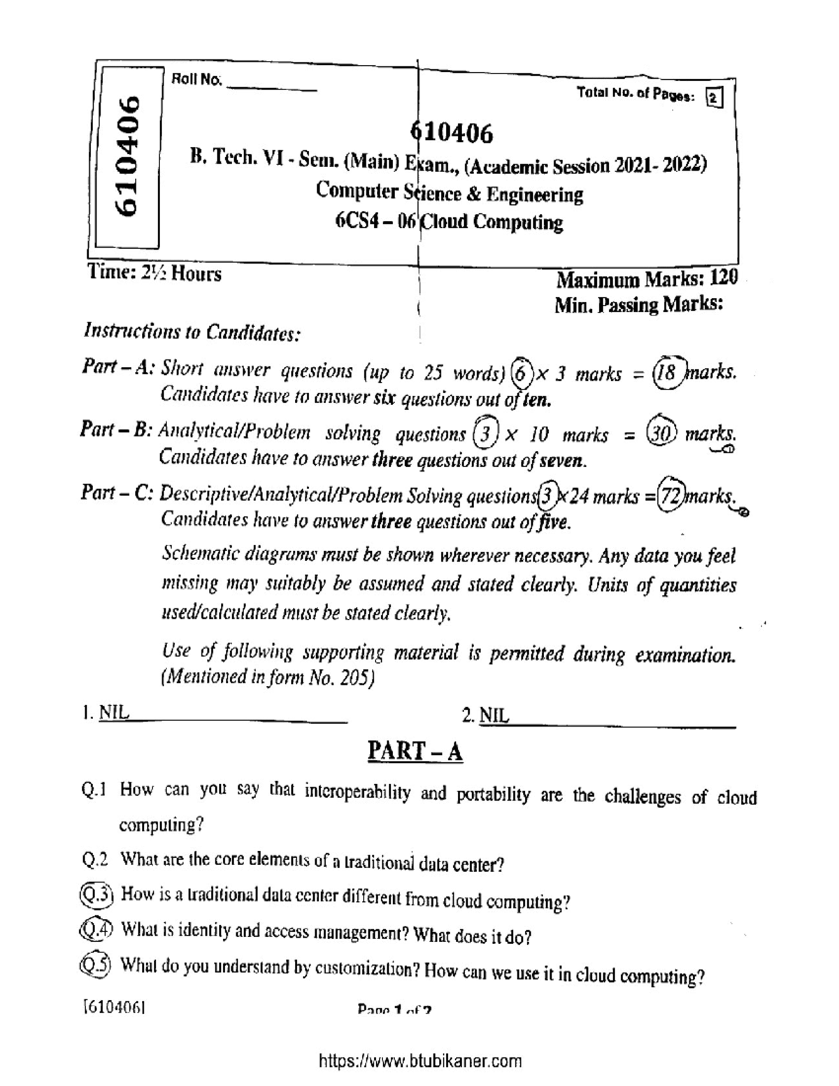 CC - Last Year Paper - 6th Semester PYQ CS/IT - Studocu