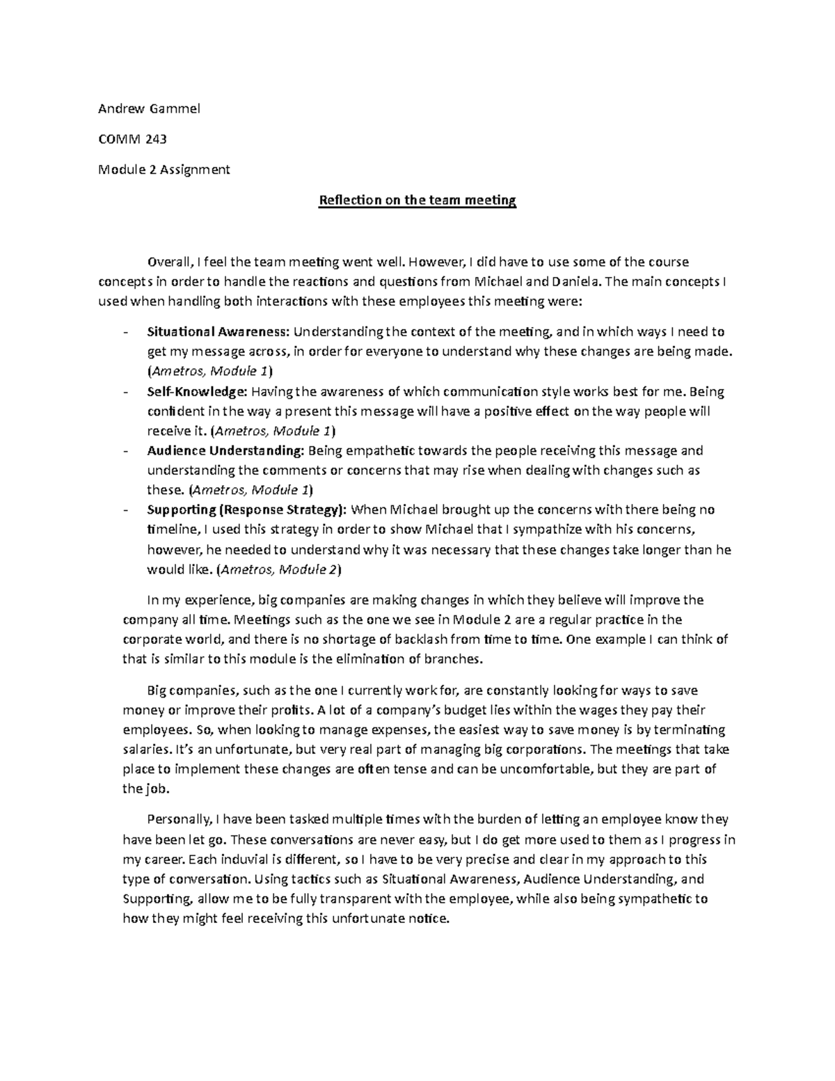 COMM 243 Module 2 Essay - Andrew Gammel COMM 243 Module 2 Assignment ...