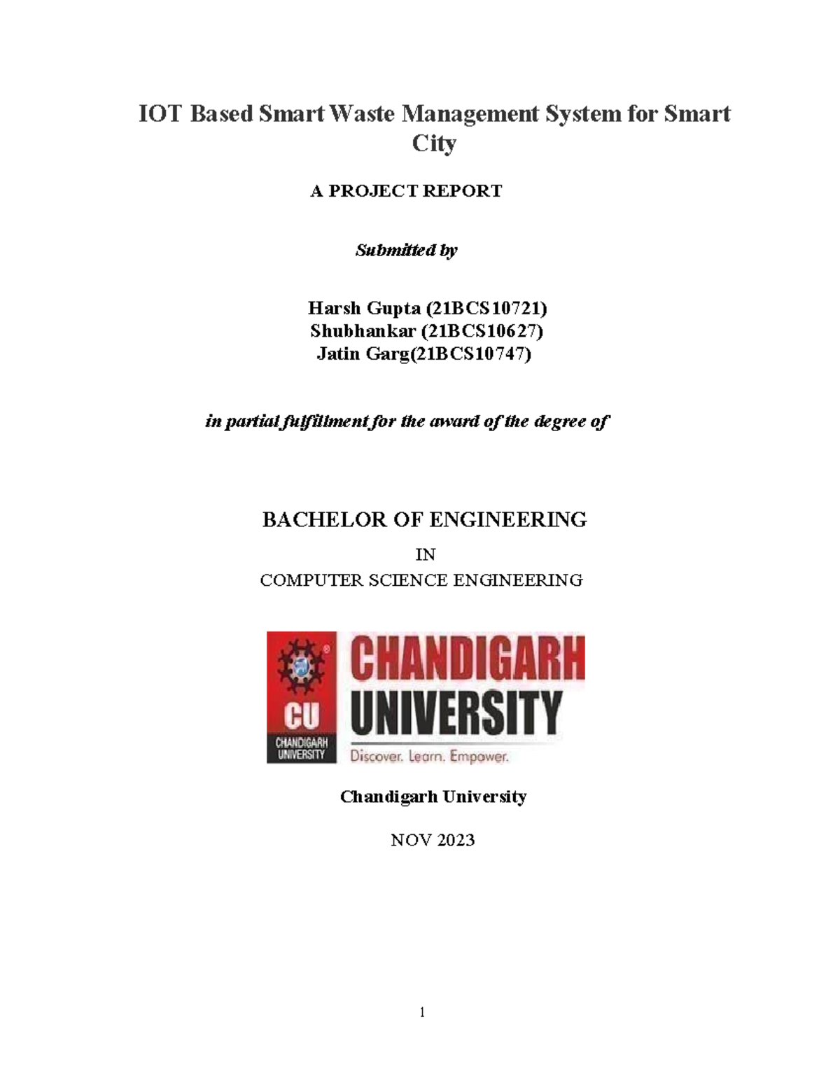 IOT Based Smart Waste Management System for Smart City report - 1 IOT ...